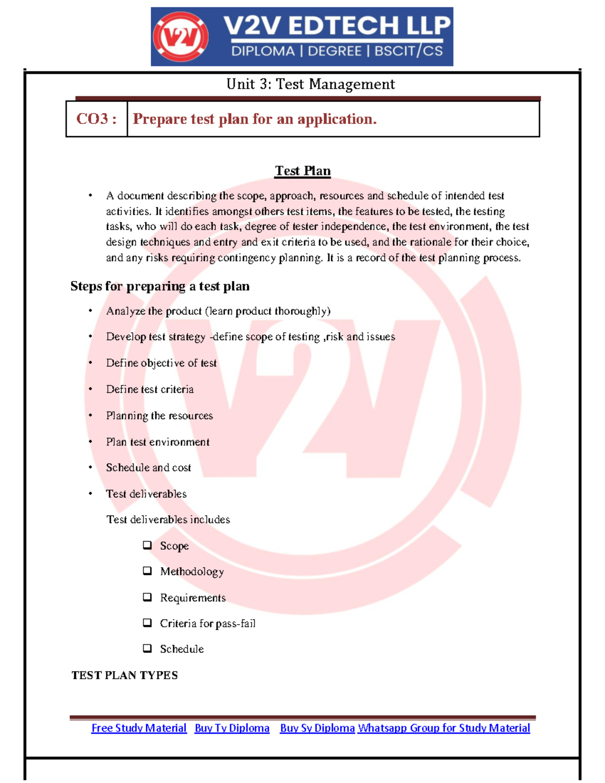 Chapter-3 - Unit 3 notes - CO3 : Prepare test plan for an application ...