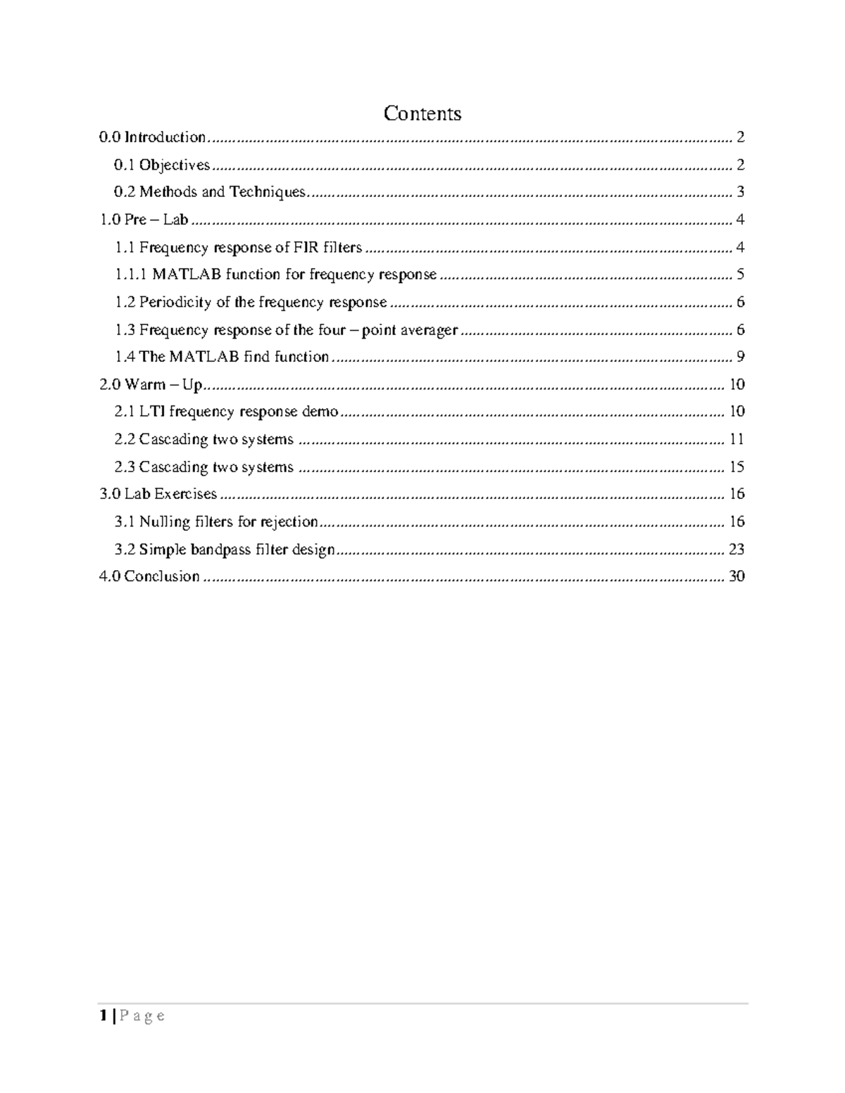 LAB 04 : FREQUENCY RESPONSE BANDPASS AND NULLING FILTERS - Contents 0 Introduction 0 Objectives ...