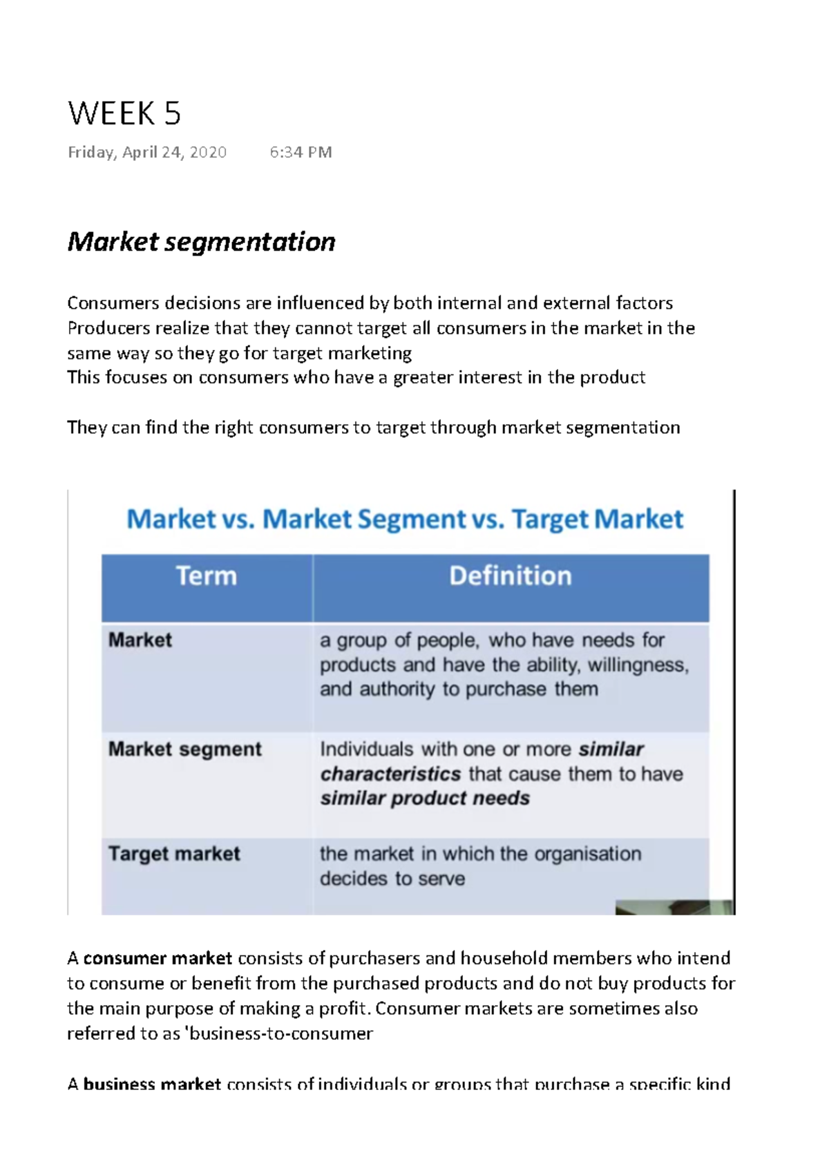 WEEK 5 - lecture slides and notes for principles of marketing - Market ...