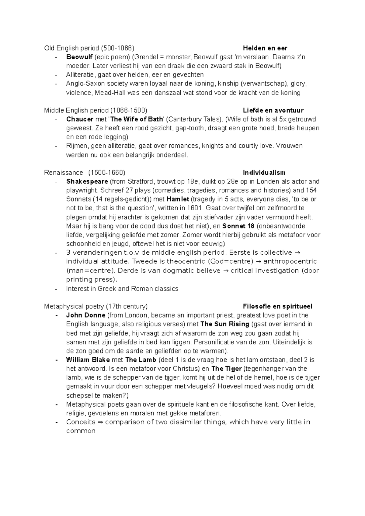 Belangrijkste dingen engelse literatuur vwo 6 - Old English period (500 ...