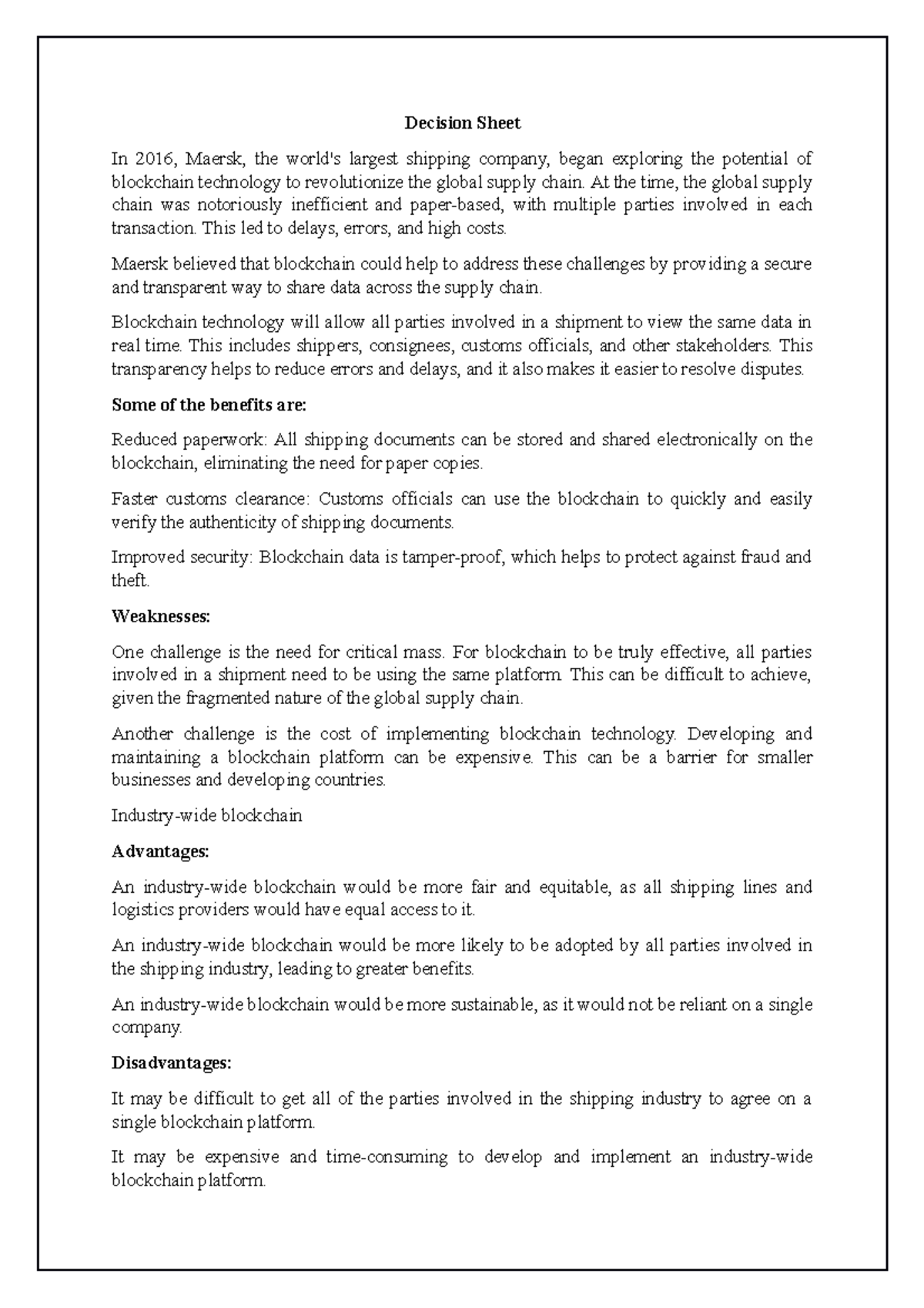 IPM01092 DSC S08 - Maersk blockchain - Decision Sheet In 2016, Maersk ...