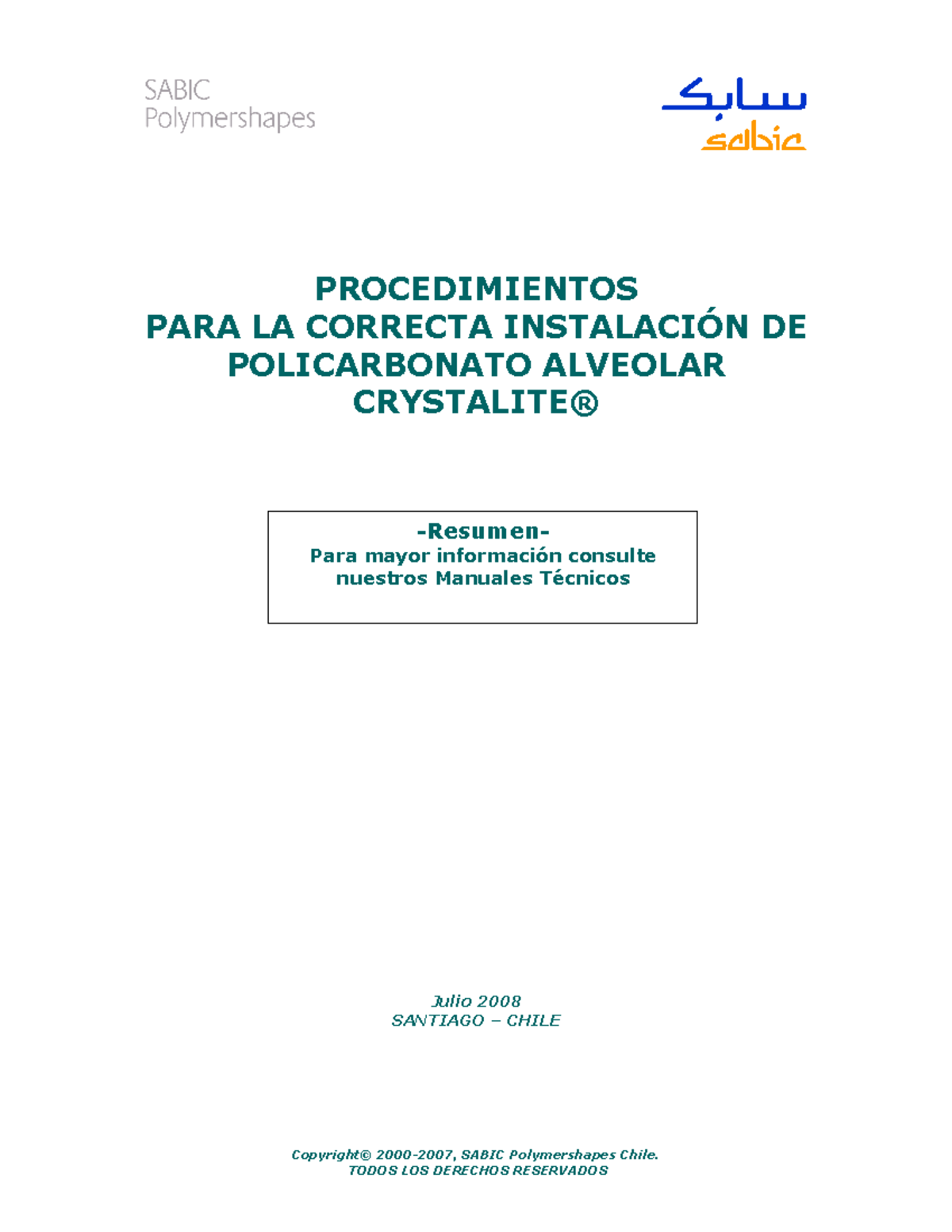 Procedimientos de instalación de policarbonato - Copyright© 2000-2007 ...