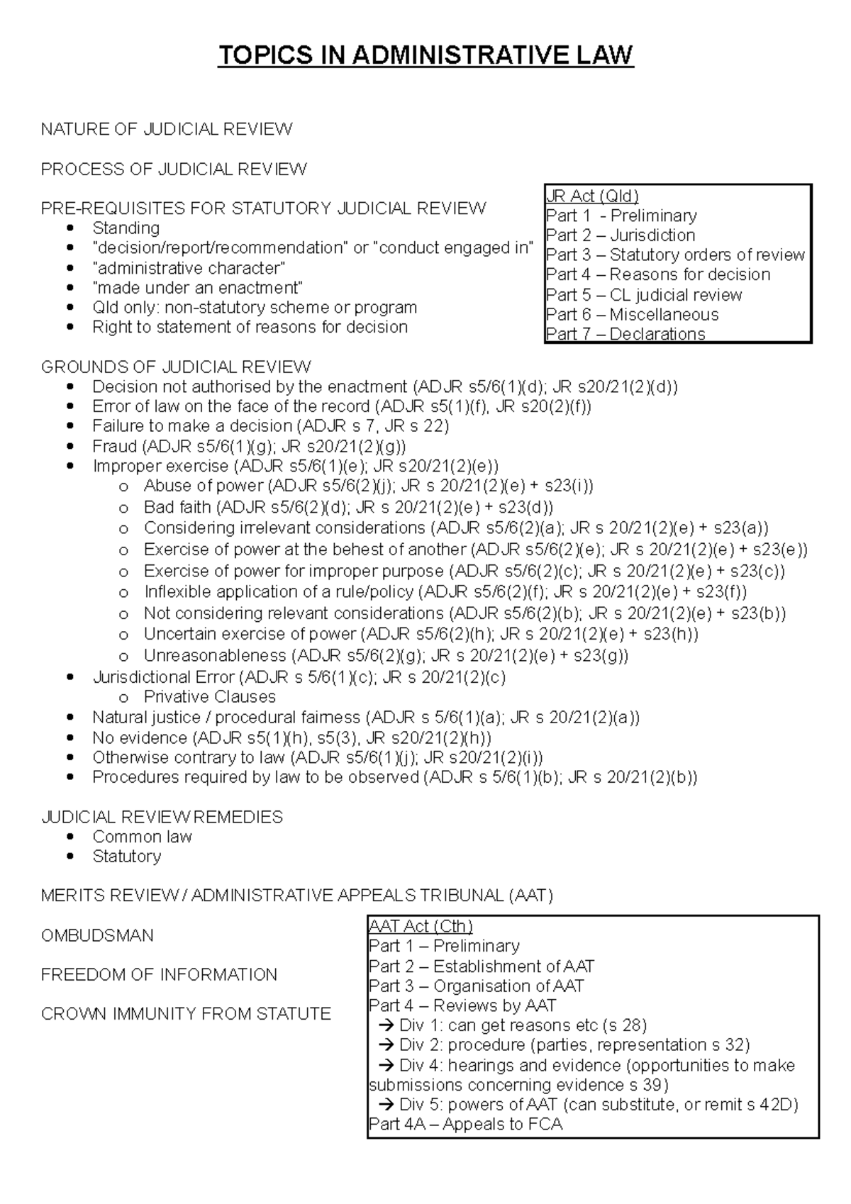 TOPICS IN ADMINISTRATIVE LAW - TOPICS IN ADMINISTRATIVE LAW NATURE OF ...