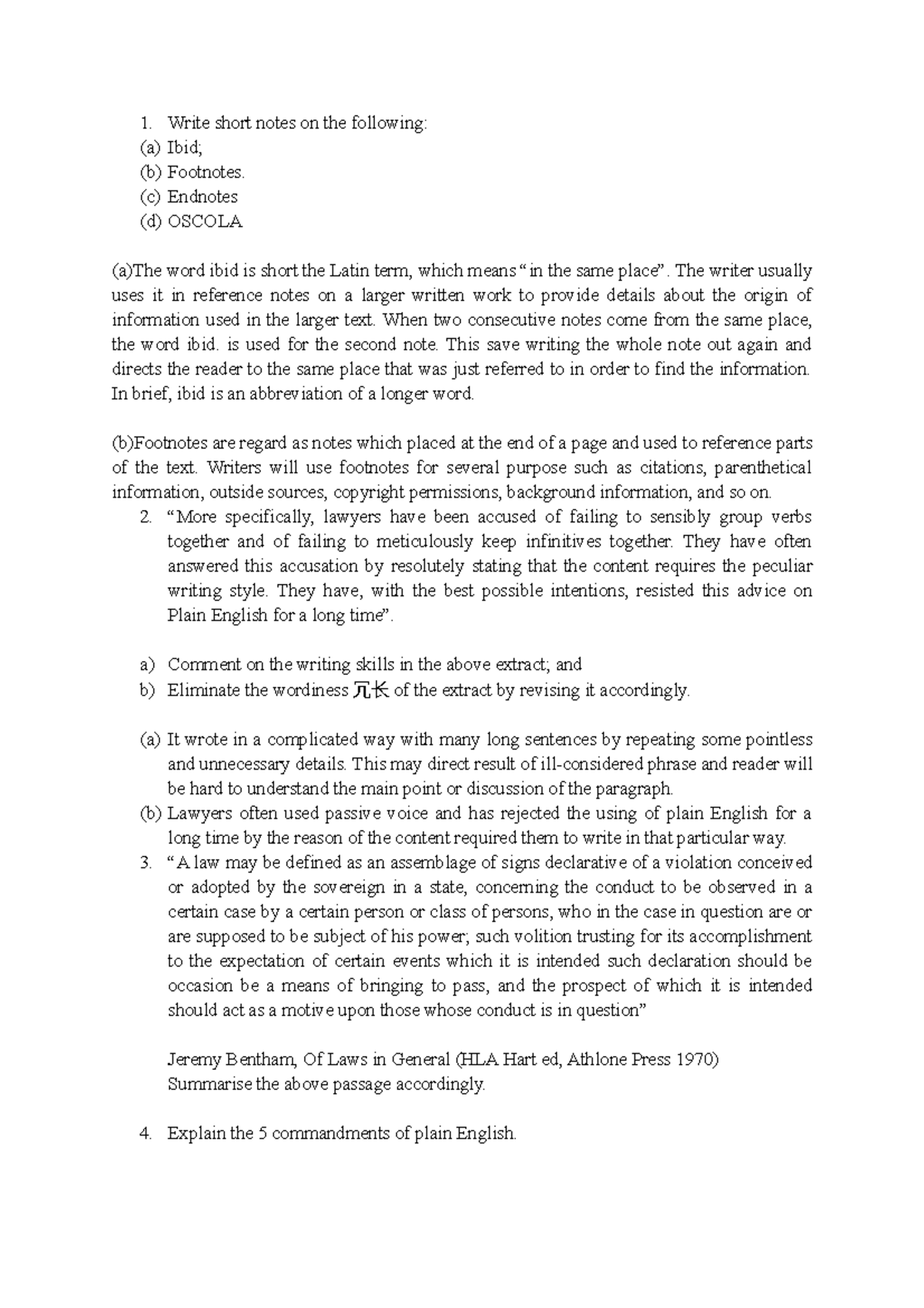 Tutorial 5 Legal Skills - Write short notes on the following: (a) Ibid ...