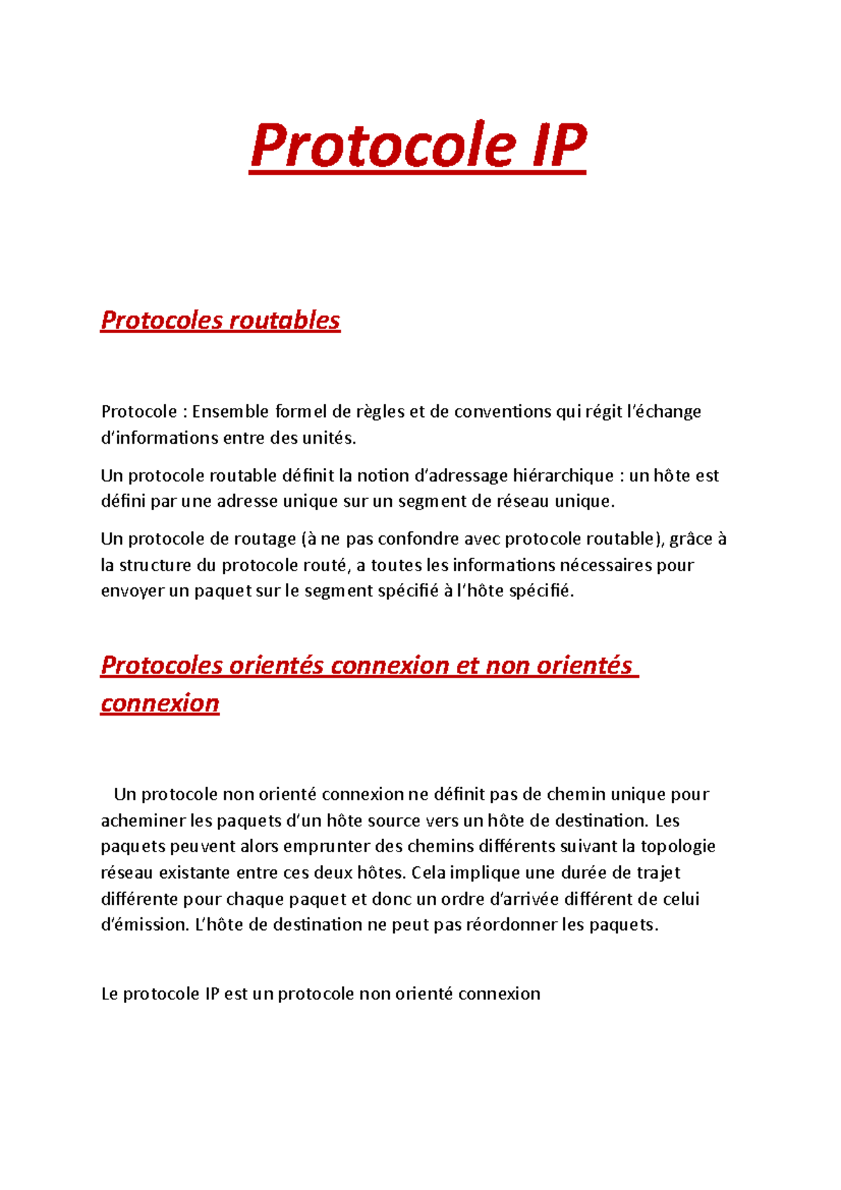 Protocole IP - Protocole IP Protocoles routables Protocole : Ensemble ...