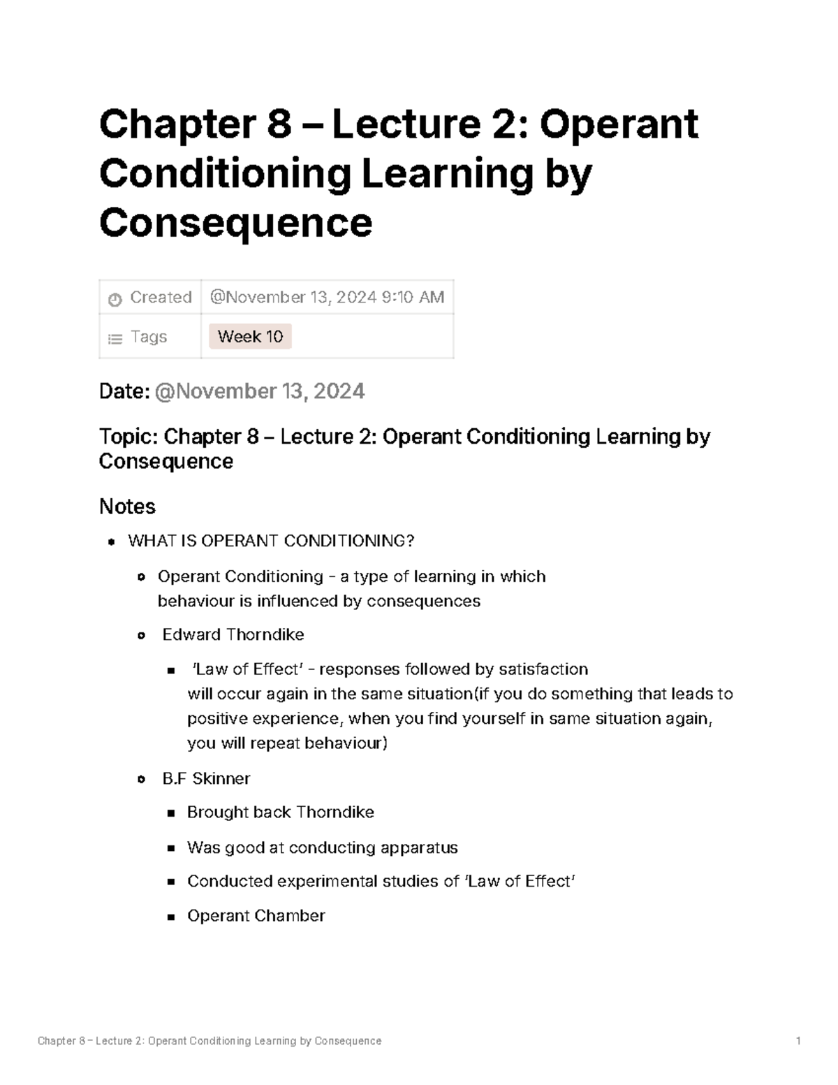 Chapter 8 Lecture 2 Operant Conditioning Learning by Consequence - Chapter 8 – Lecture 2 ...