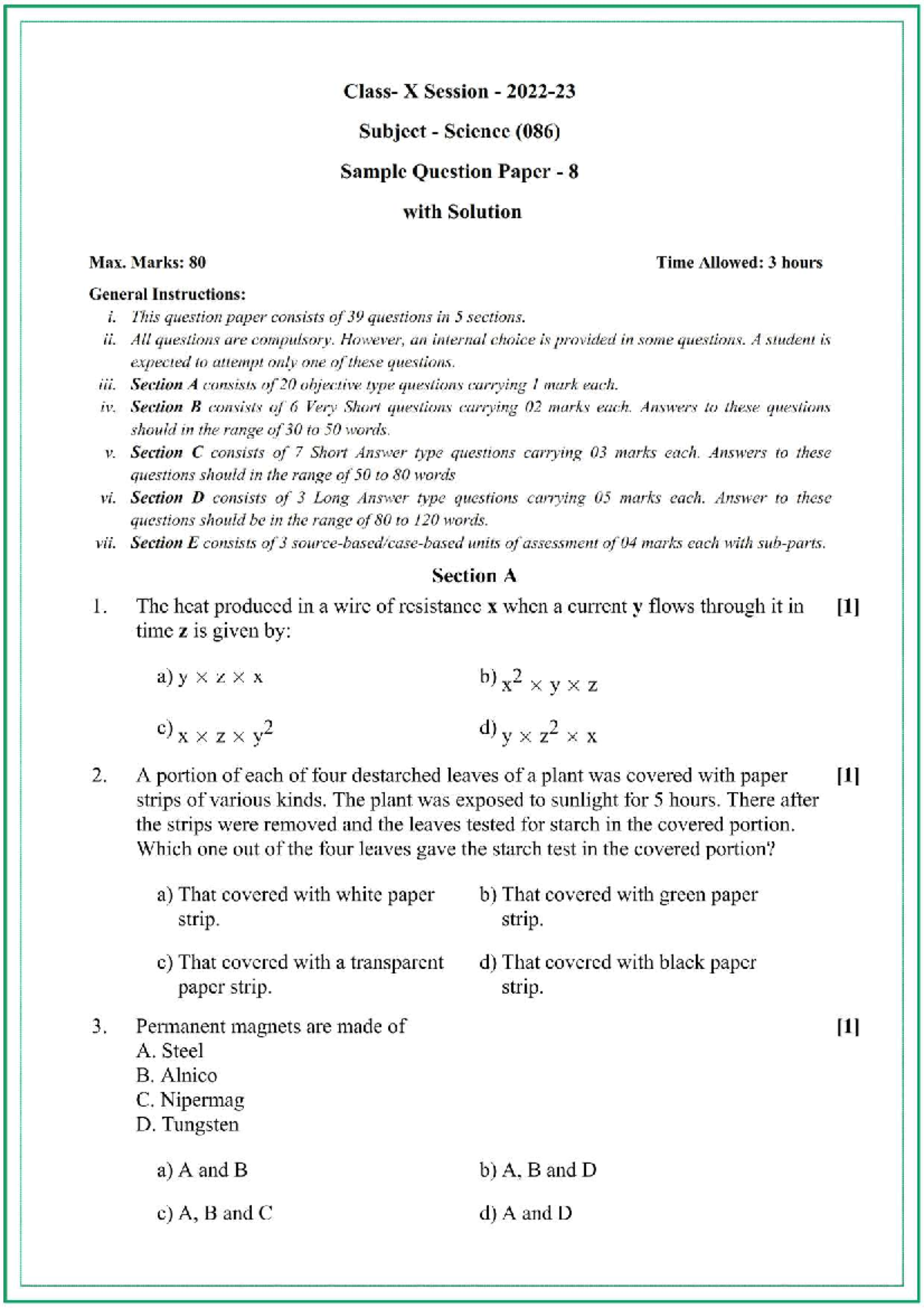 Science Sample Paper -8 1 - Cloud Courses - Studocu