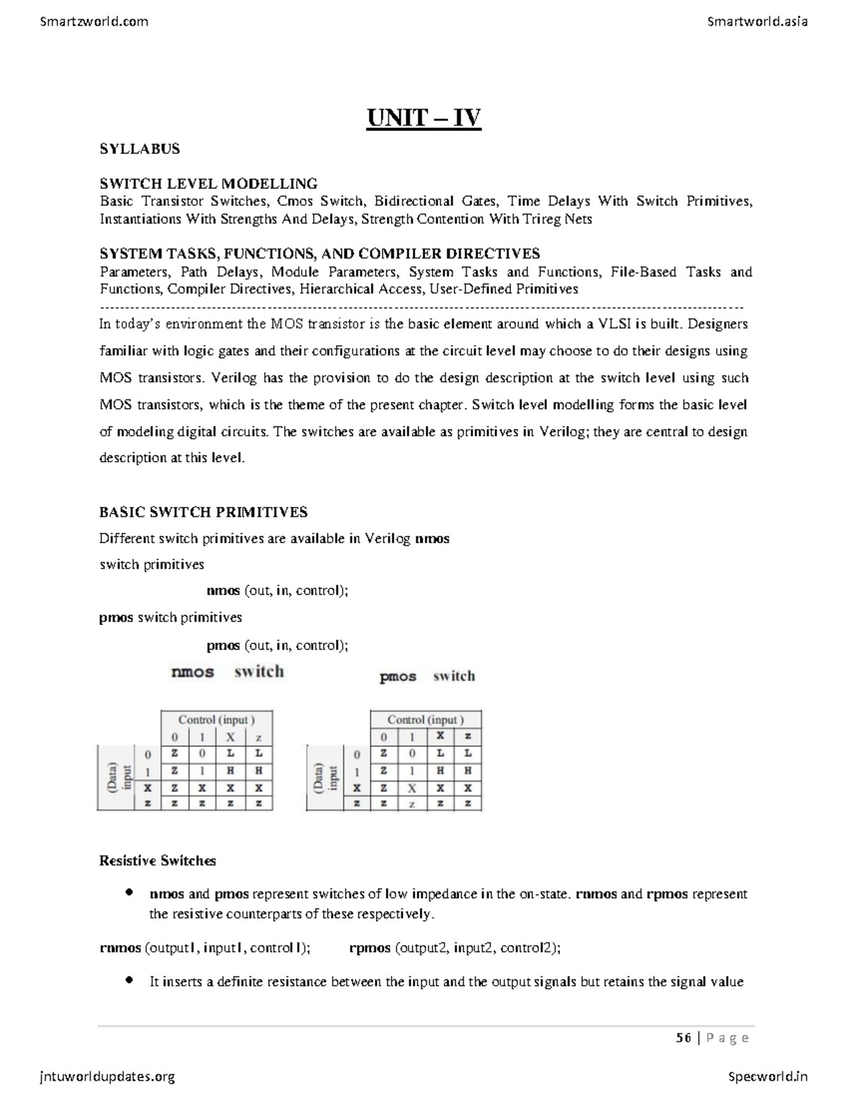 Digital Design Using Verilog Hdl U4 56 P A G E Unit Iv Syllabus Switch Level Modelling 5666