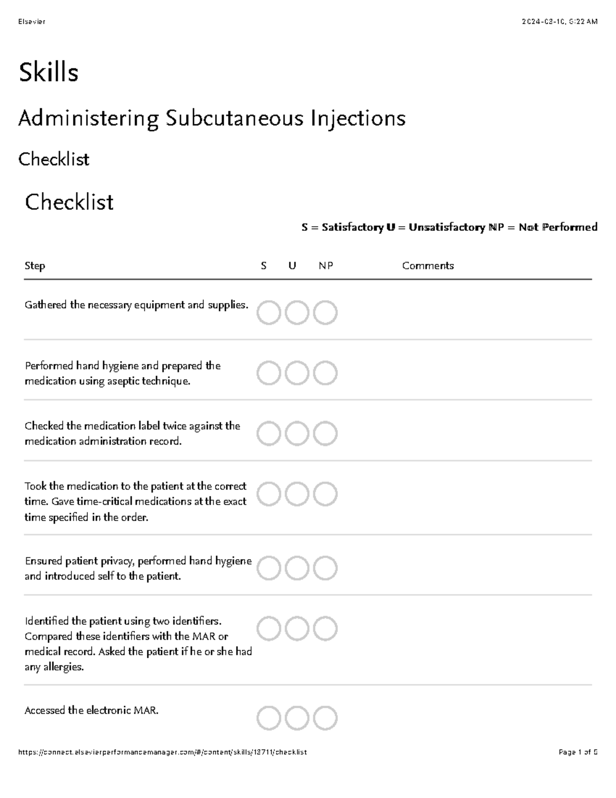Checklist Subcut - Summary Brunner and Suddarth's Textbook of Medical ...