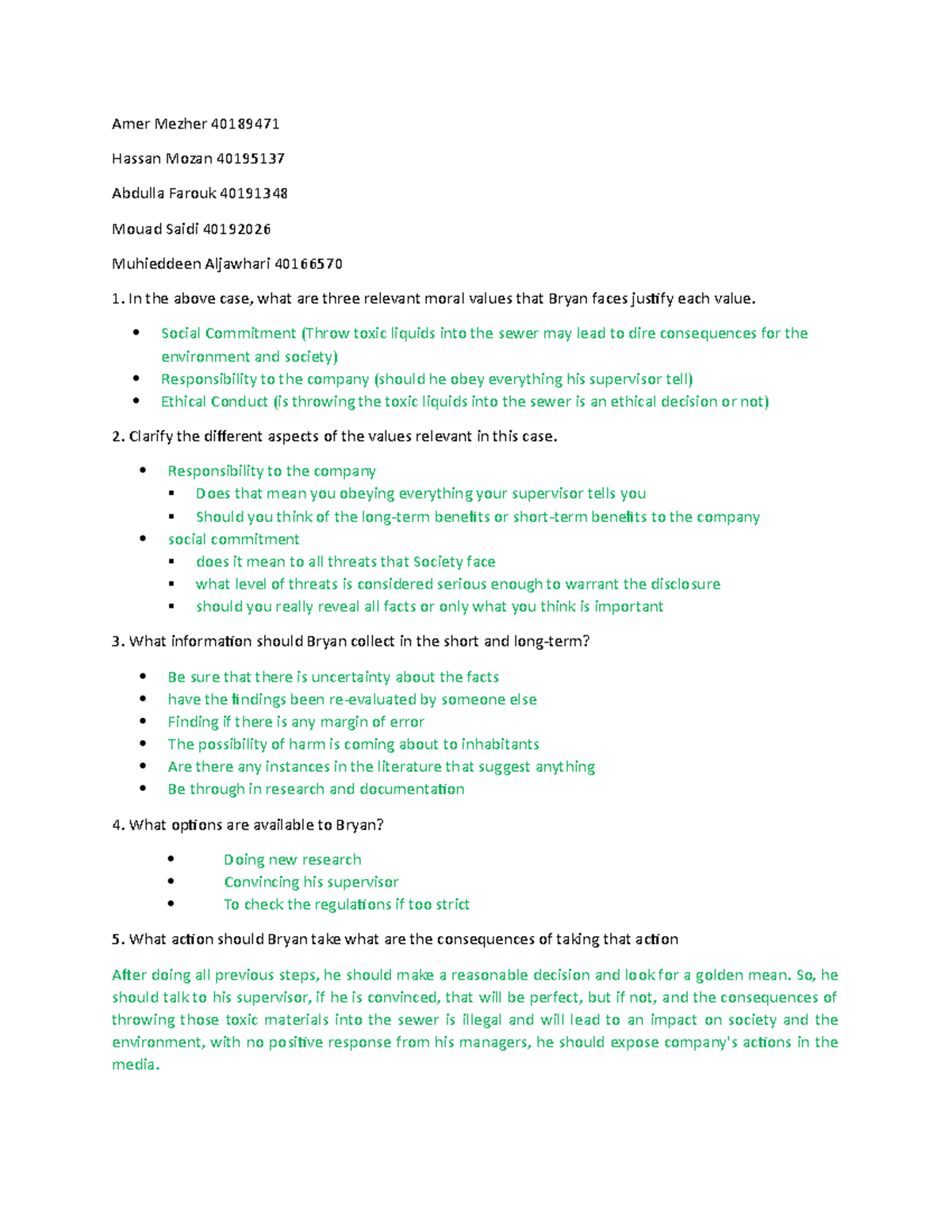 ENGR201 Tutorial 2 all questions answered from 1to 5 - Amer Mezher 40189471 Hassan Mozan ...