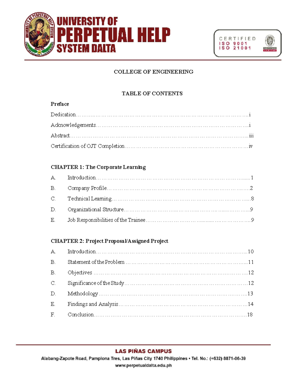 REVISED NARRATIVE REPORT - TABLE OF CONTENTS Preface - Studocu