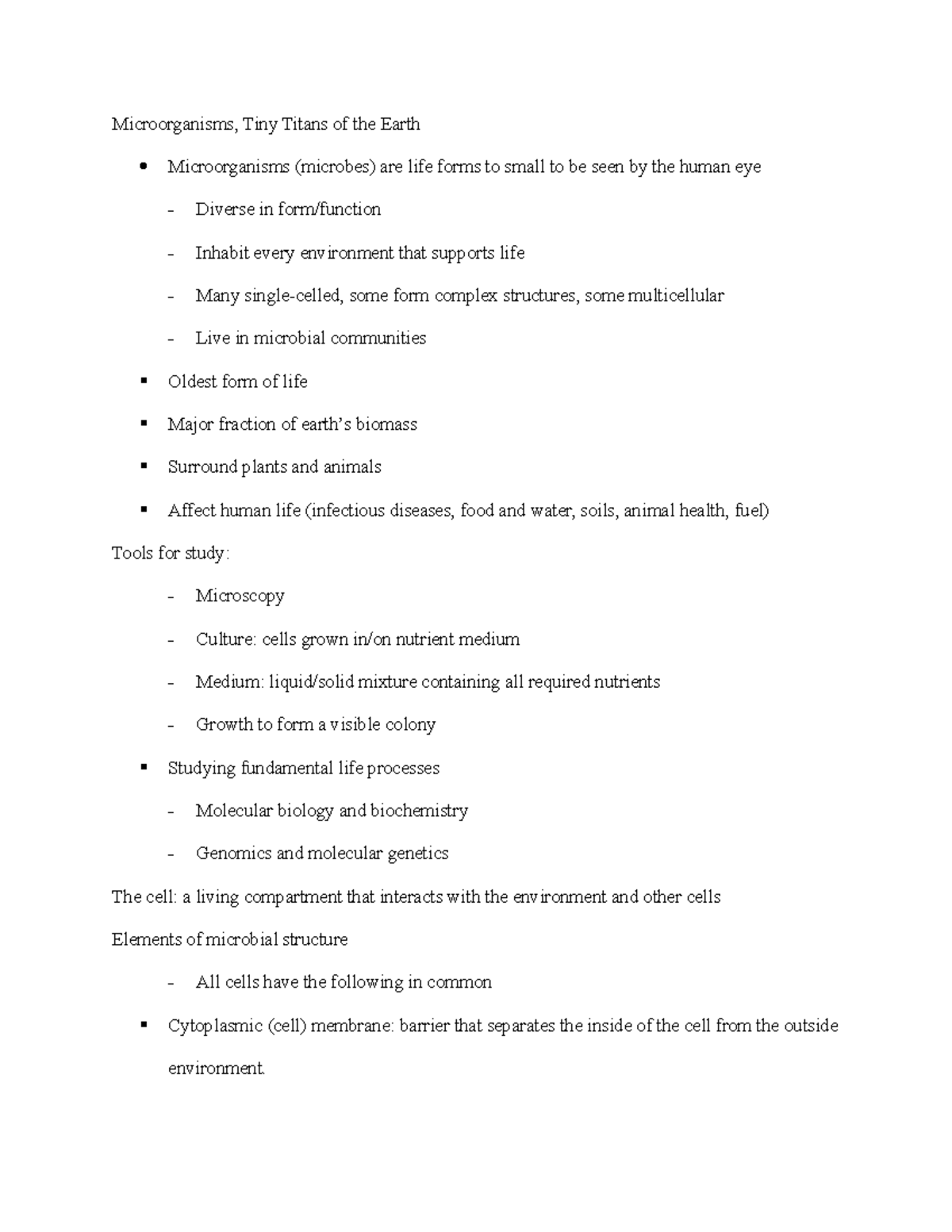 Microbiology Notes 1 - Microorganisms, Tiny Titans of the Earth ...