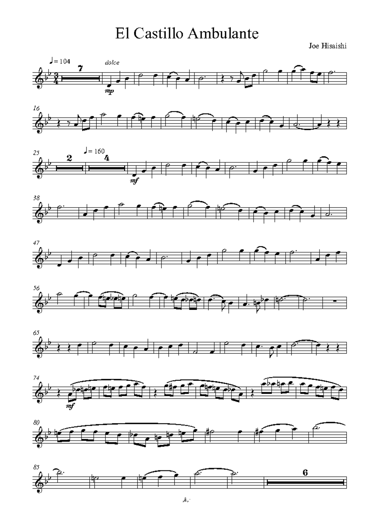 El Castillo ambulante - Instrumentos en Do - ‚â‚· mp q = 104 dolce 16 ...