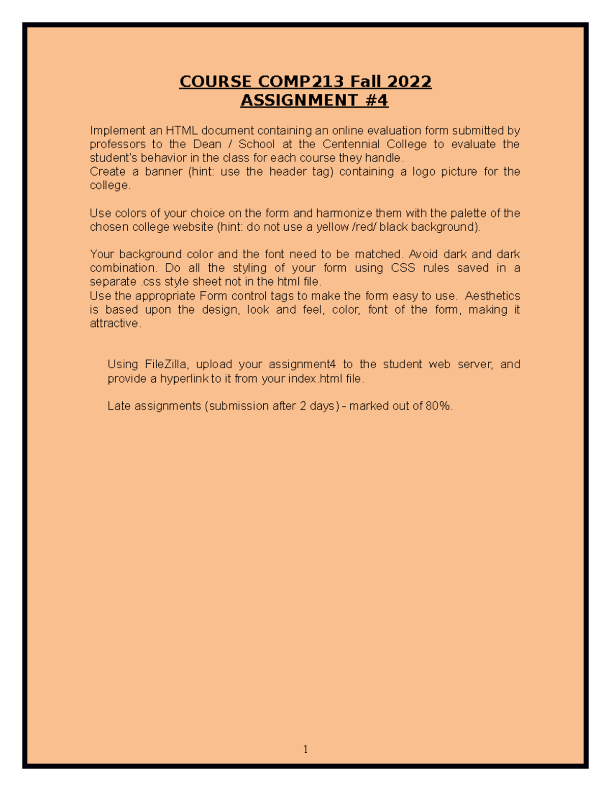 Assignment 4COMP213 - No one - COURSE COMP213 Fall 2022 ASSIGNMENT Implement an HTML document ...