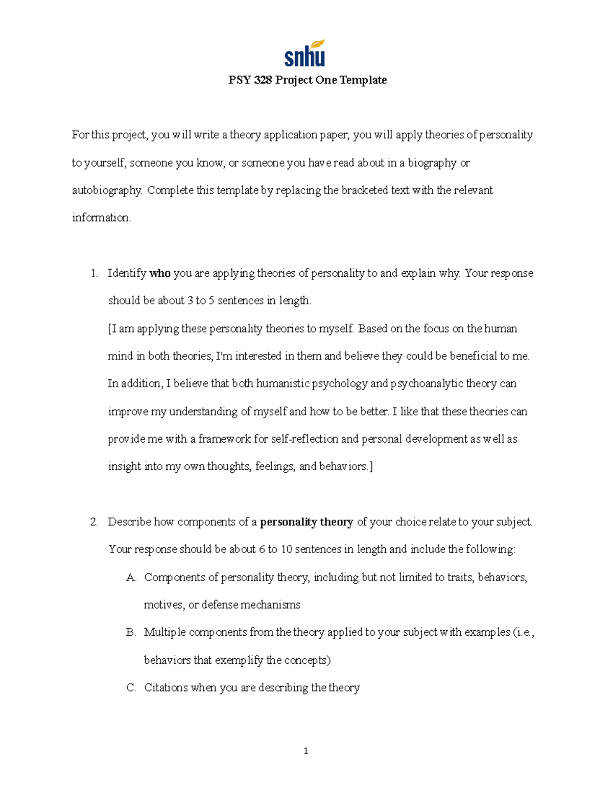 PSY 328 Project One Template - PSY 328 Project One Template For this ...