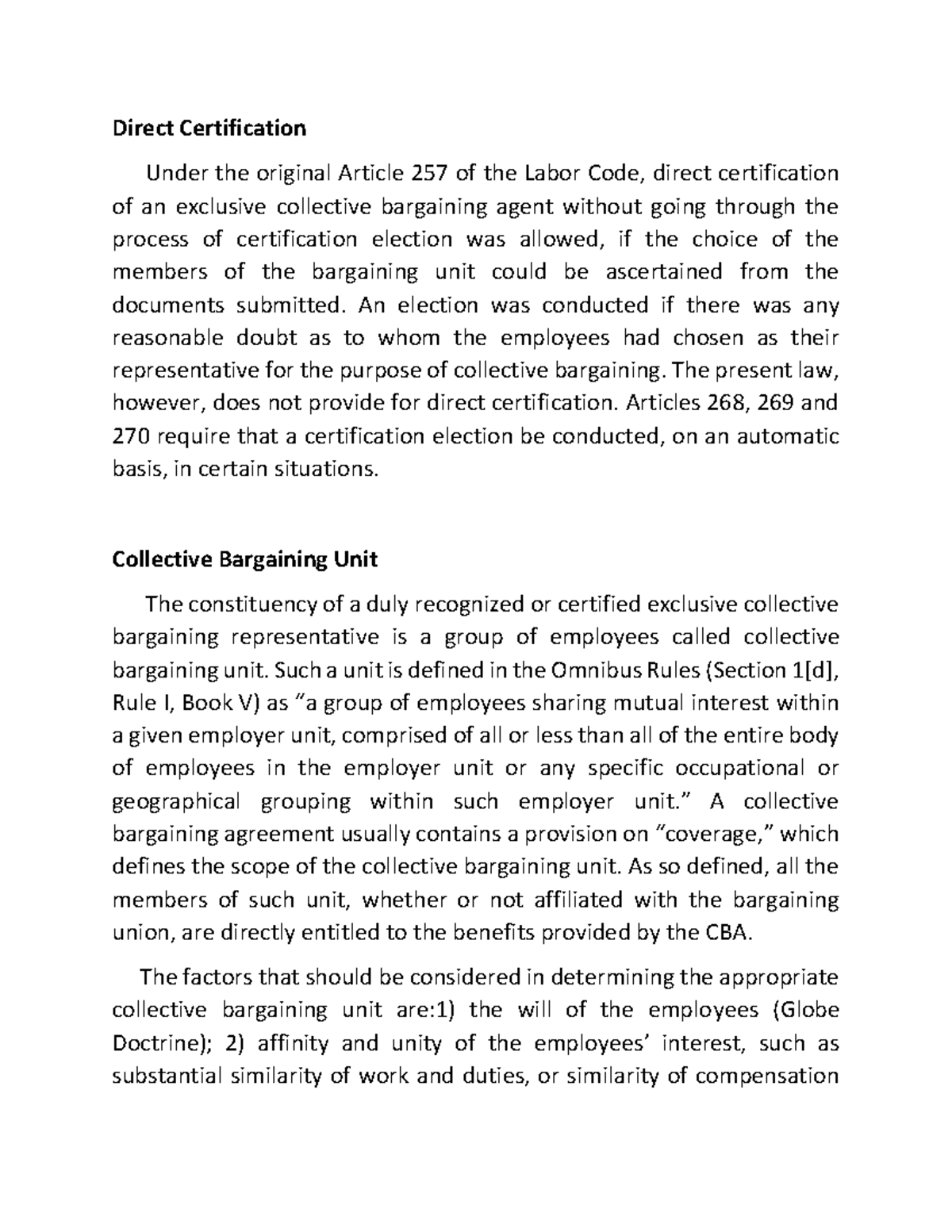 Collective Bargaining 2 - Direct Certification Under the original ...