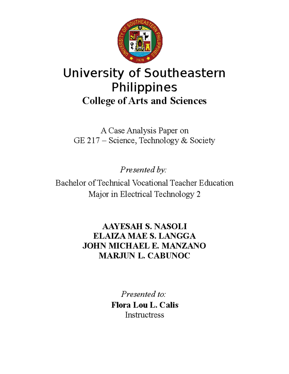 CASE Analysis - University of Southeastern Philippines College of Arts ...