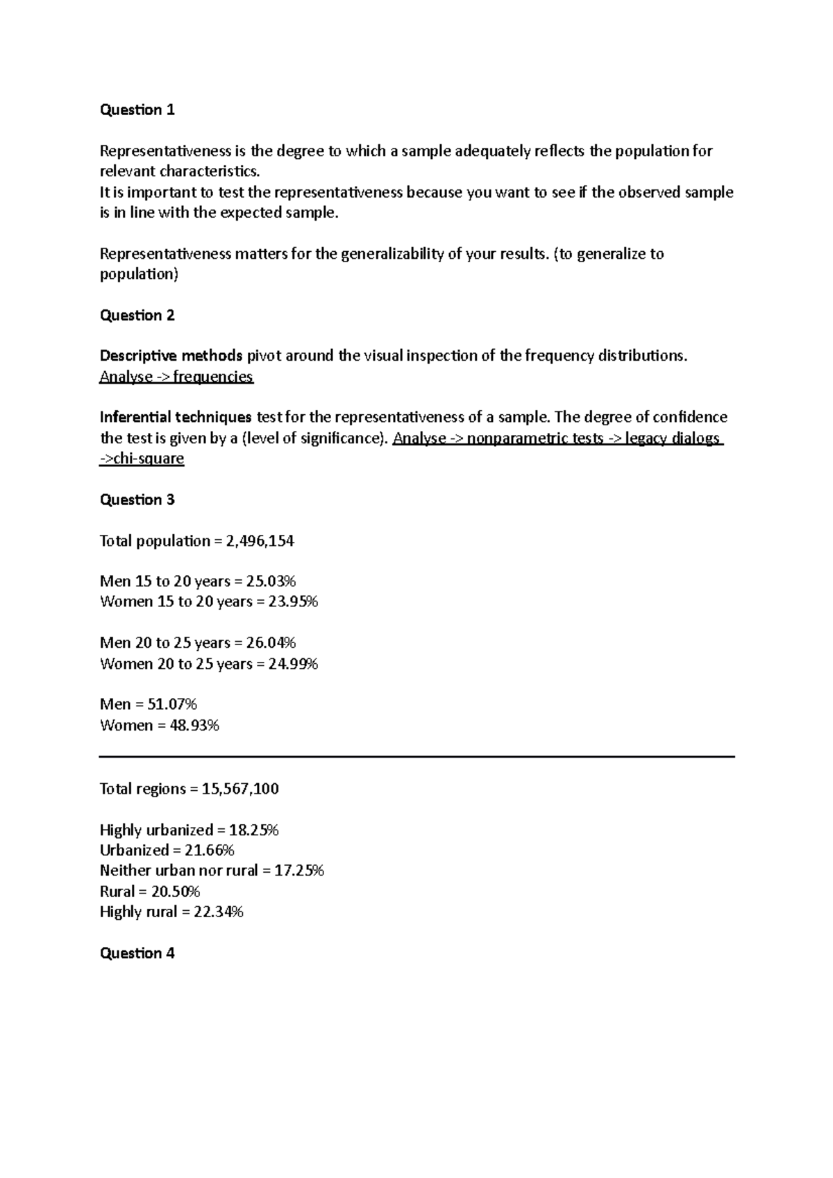 Quantitative research methods questions - Question 1 Representativeness ...