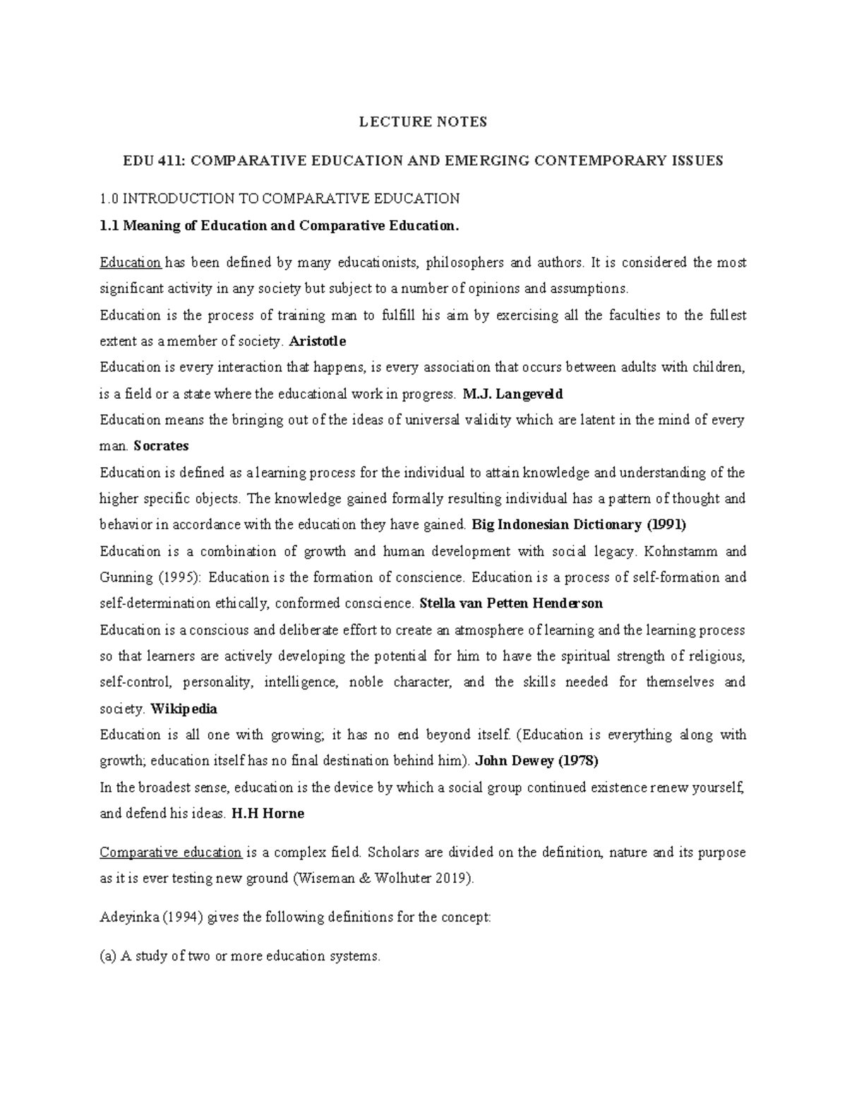 Comparative notes - Good luck - LECTURE NOTES EDU 41 1 : COMPARATIVE ...