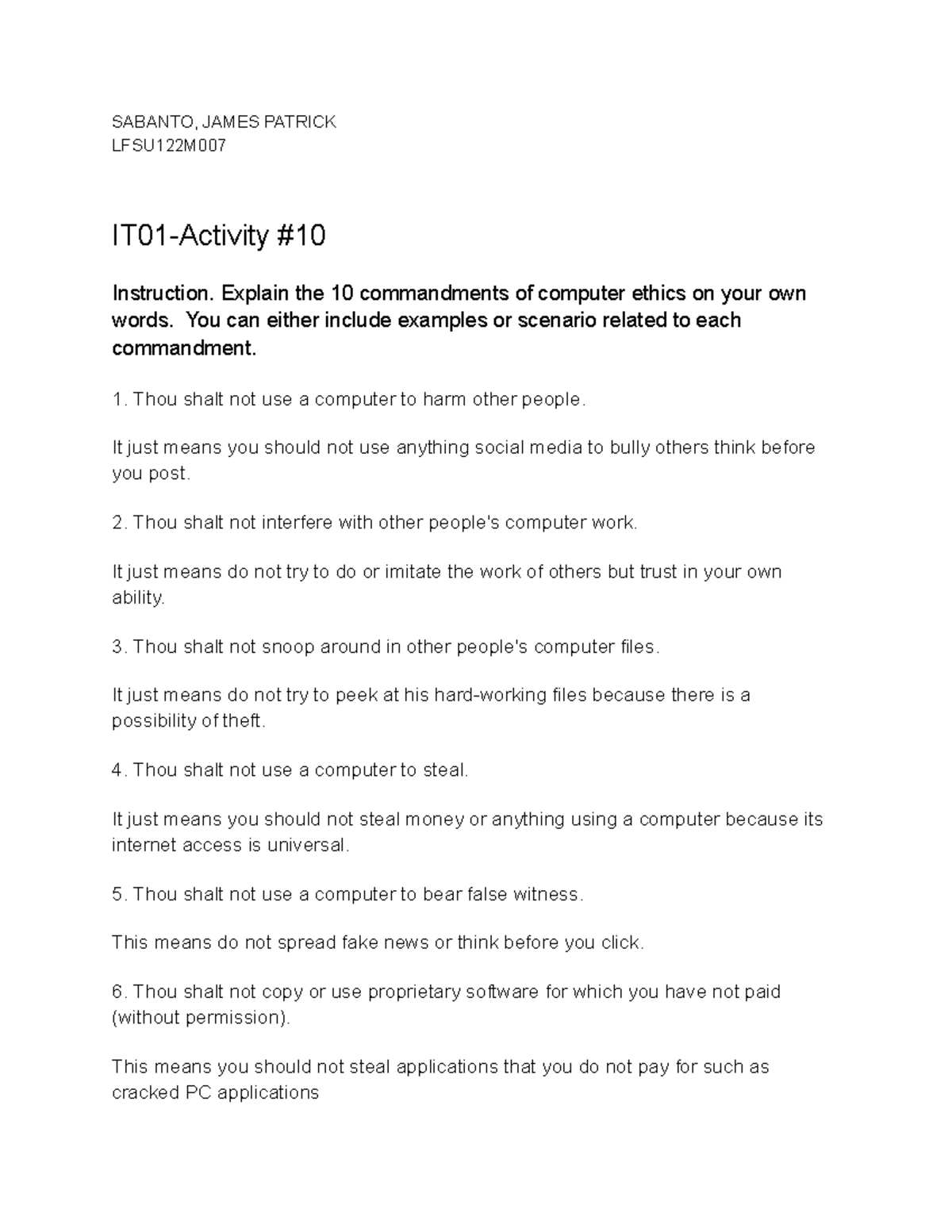 Sabanto, James Patrick (18) - SABANTO, JAMES PATRICK LFSU122M IT01 ...