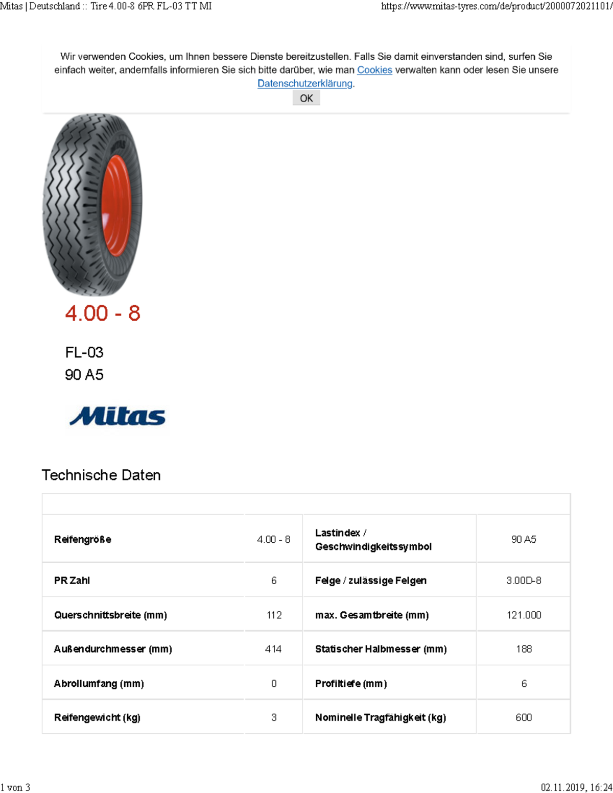 Reifen - Technische Daten Reifengröße 4 - 8 Lastindex ...