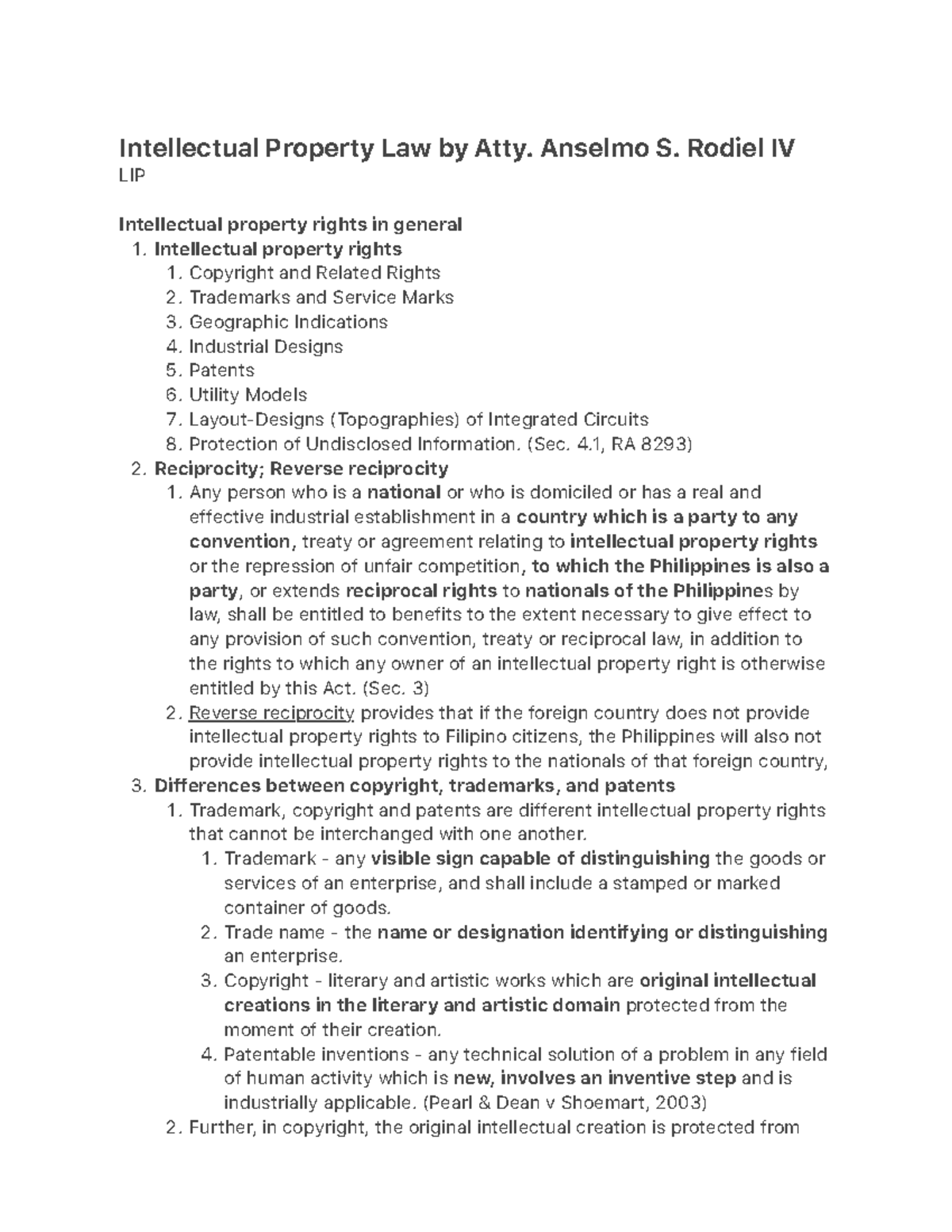 Intellectual Property Law Notes - 1. 1. 2. 3. 4. 5. 6. 7. 8. 2. 1. 2. 3 ...