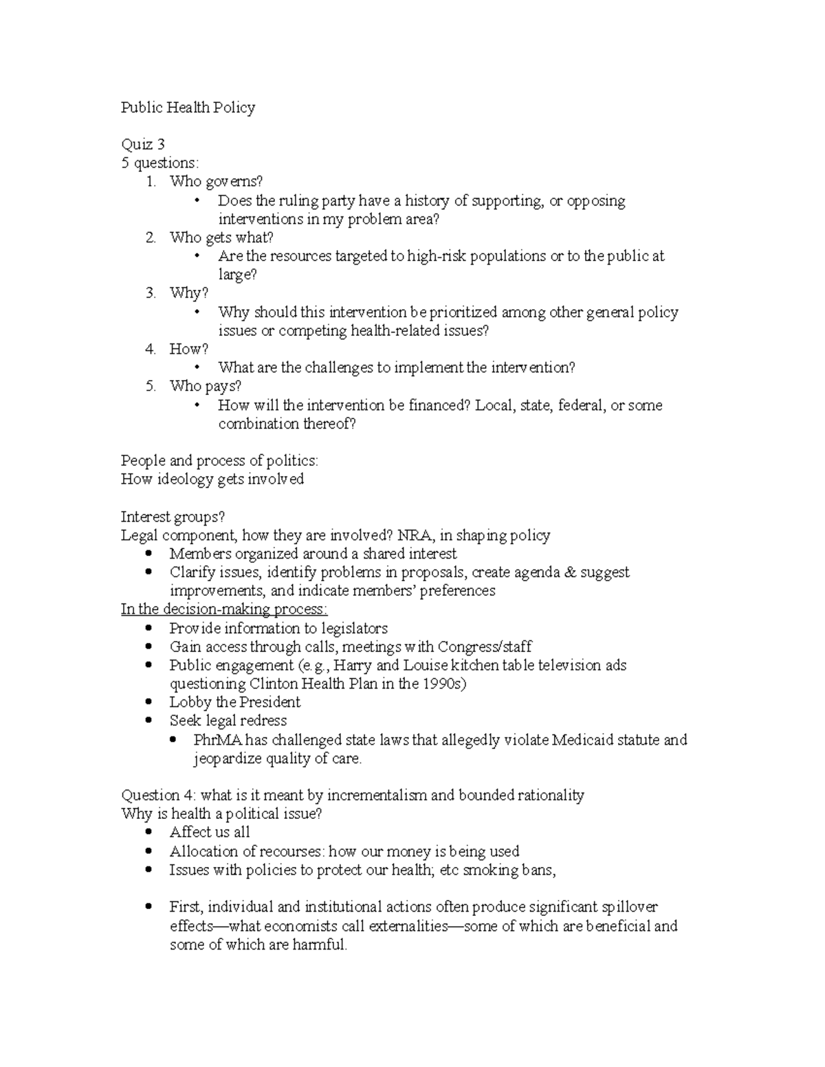 Public Health Policy lecture 5 - Public Health Policy Quiz 3 5 ...