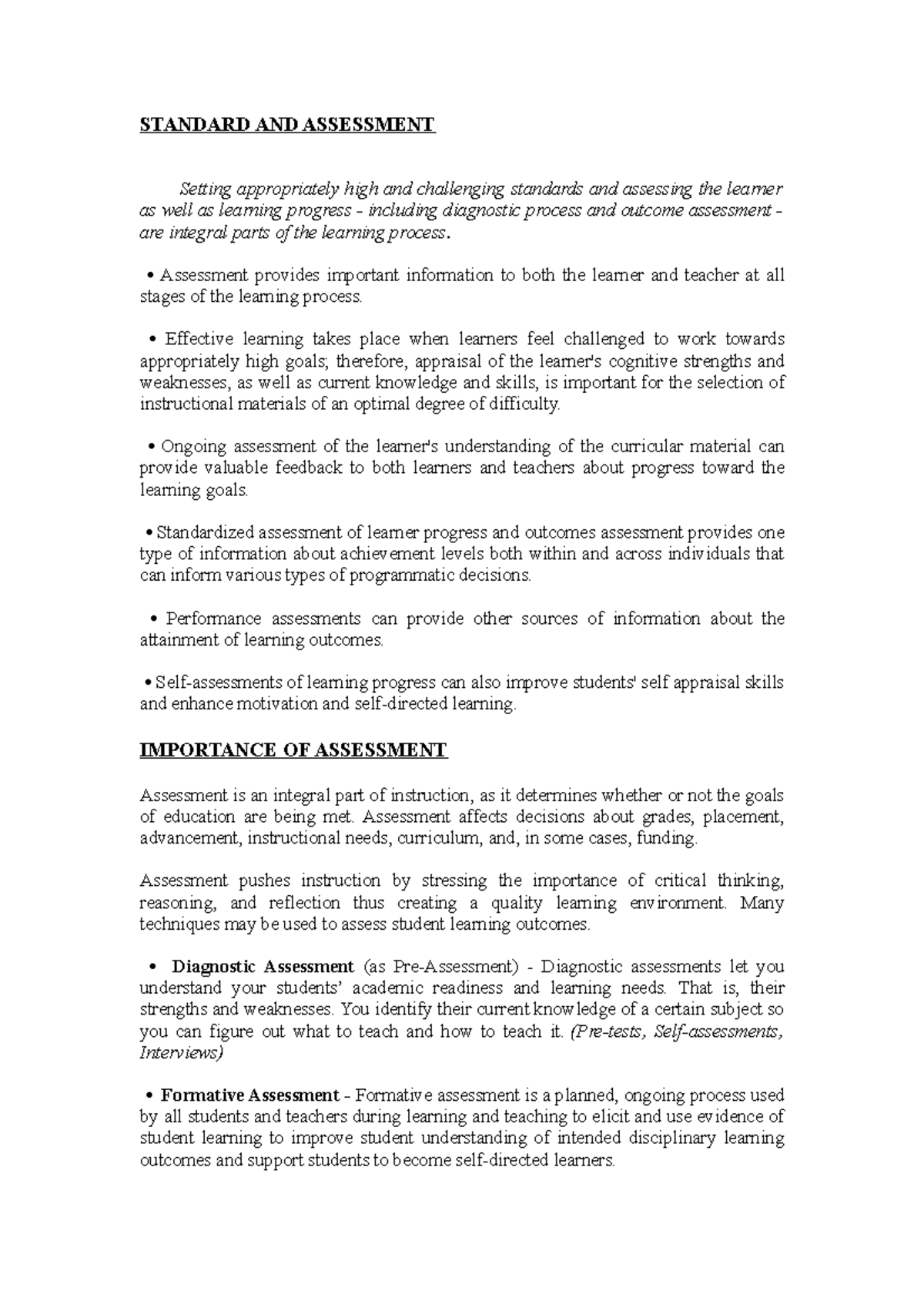 Standard AND Assessment - STANDARD AND ASSESSMENT Setting appropriately ...