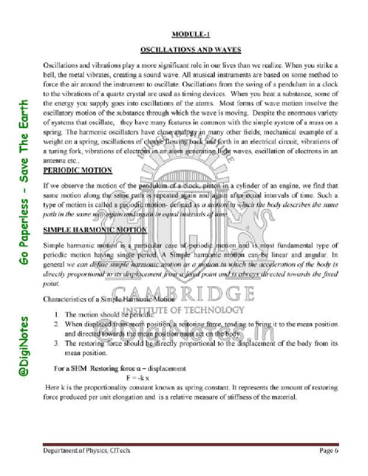 Physics notes 5 - MODULE- OSCILLATIONS AND WAVES Oscillations and ...