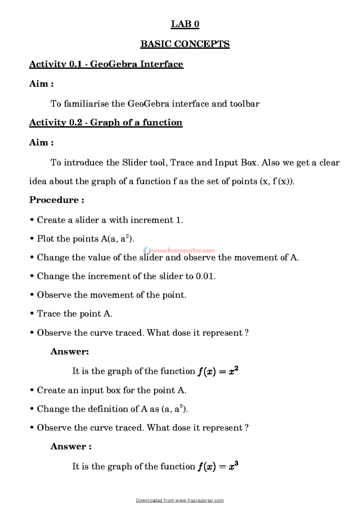 Hssrptr Maths Lab Observation Record with Videos - LAB 0 BASIC CONCEPTS Activity 0 - GeoGebra ...