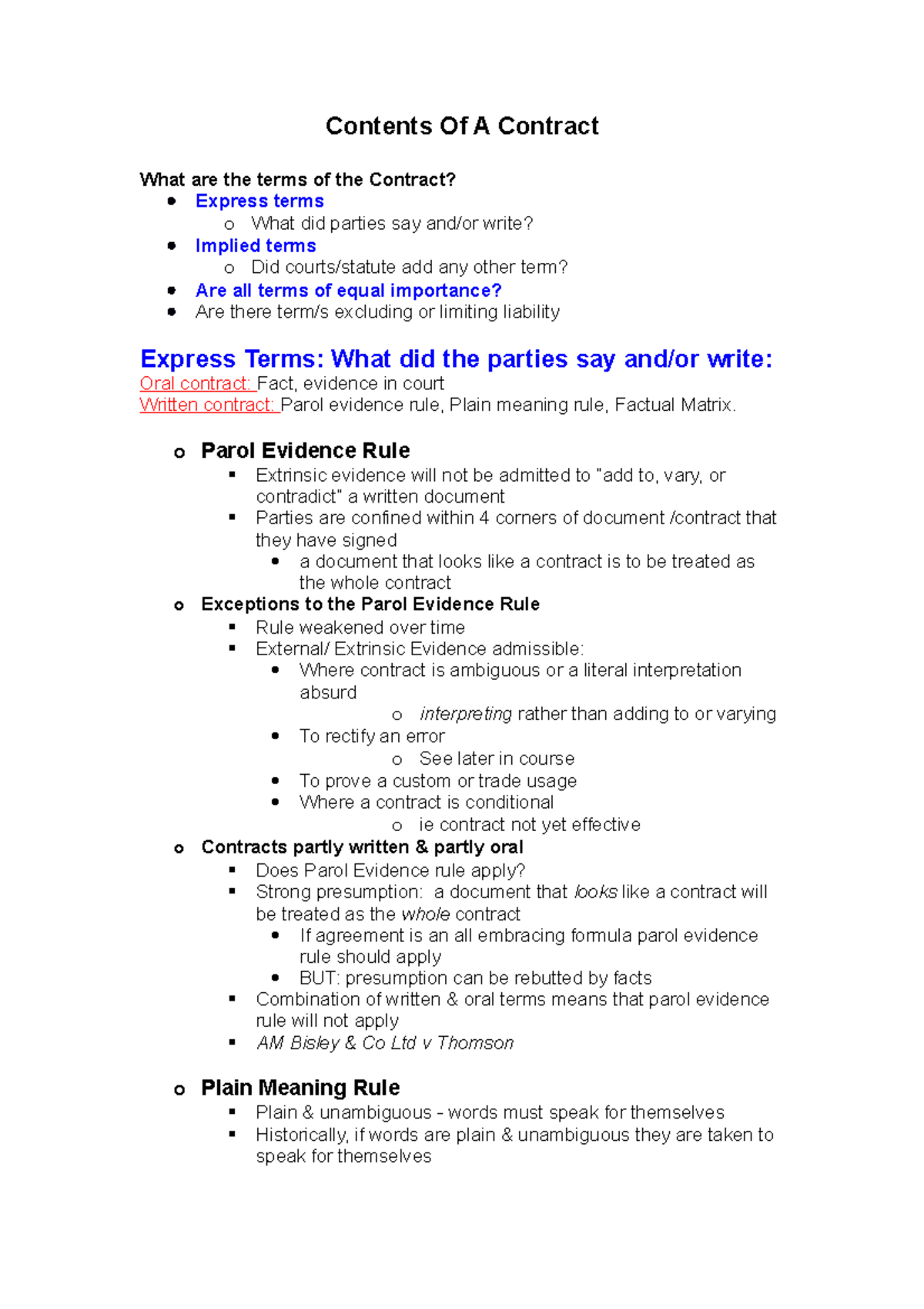 6. Contents of a Contract - Contents Of A Contract What are the terms ...