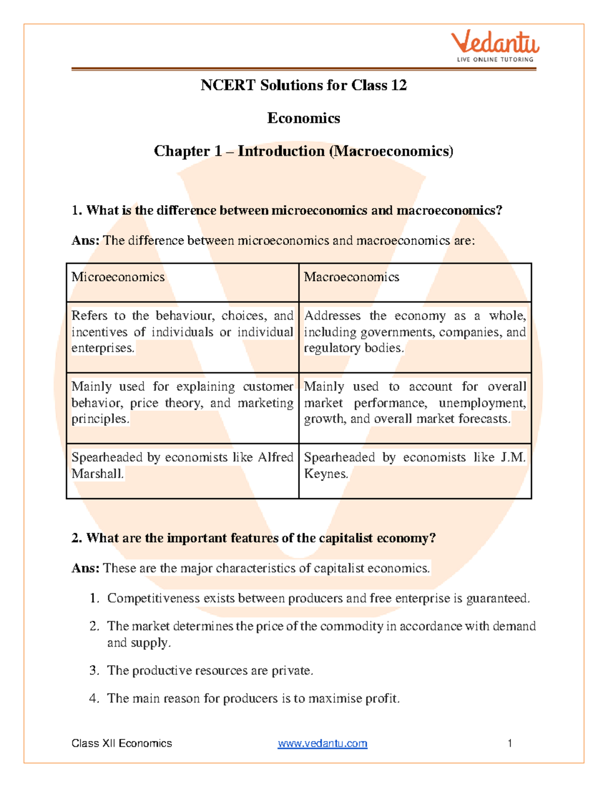 Class 12 Macro Economics Chapter 1 Class Xii Economics Vedantu 1