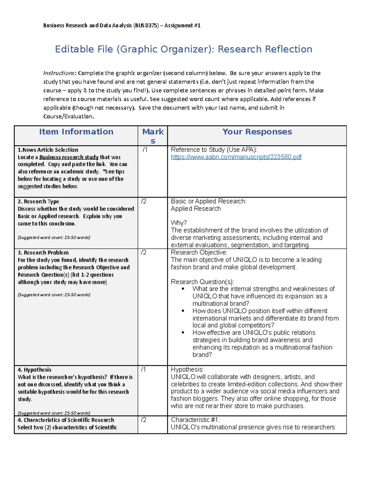 Assignment #1 Research Reflection - Graphic Organizer Assignment F23 - Editable File (Graphic ...