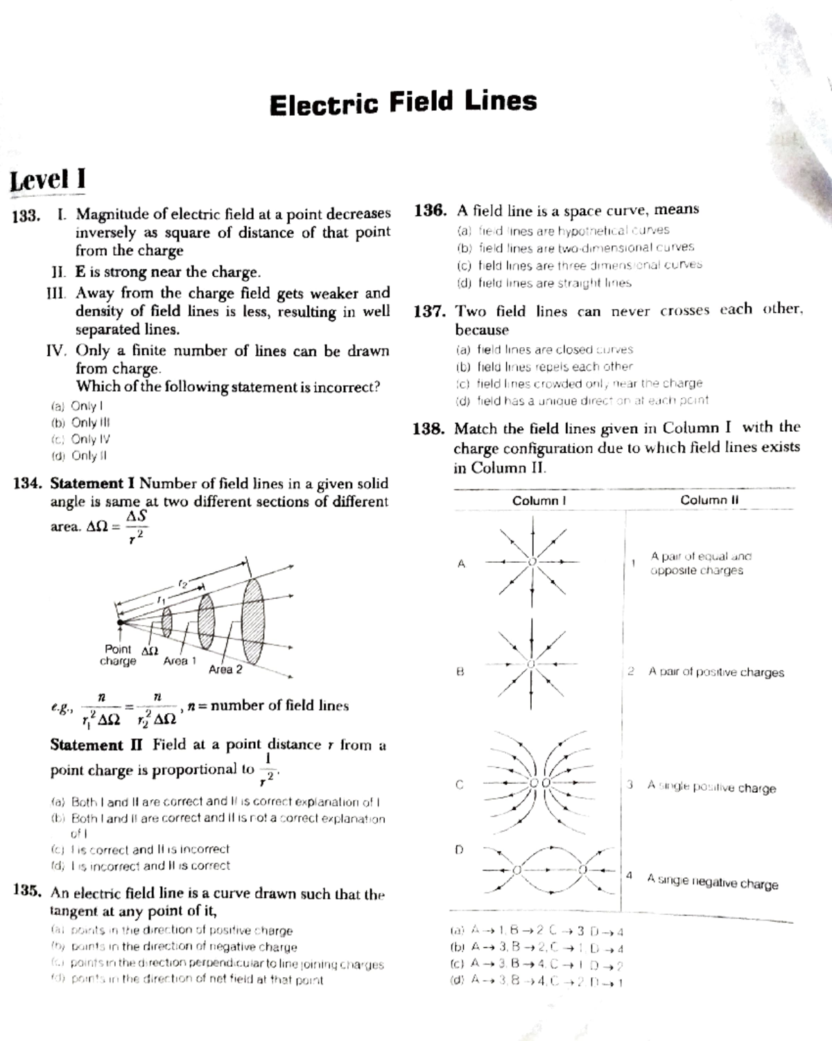 electric feild lines multiple choice questions. - Electric Field Lines Level I I. Magnitude of ...