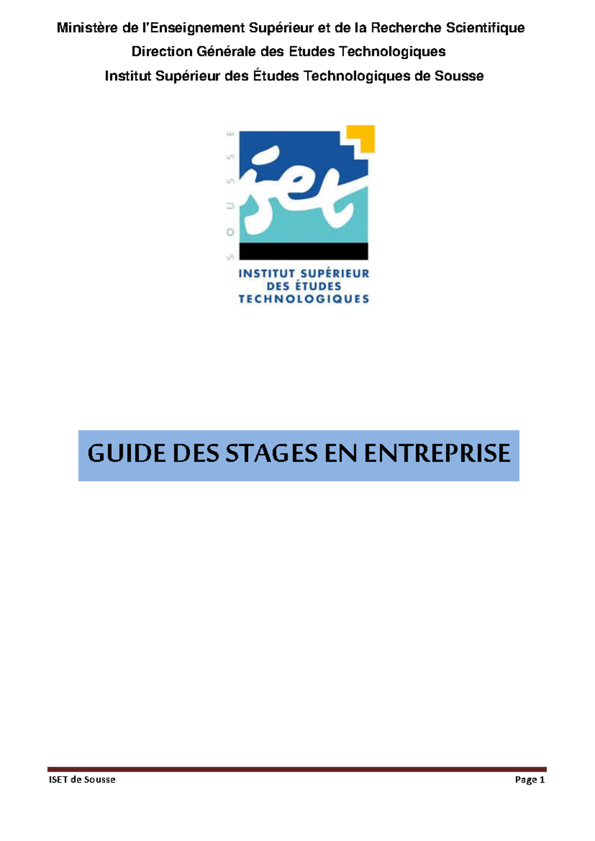 Guide Stages ISET Sousse - GUIDE DES STAGES EN ENTREPRISE Ministère de ...