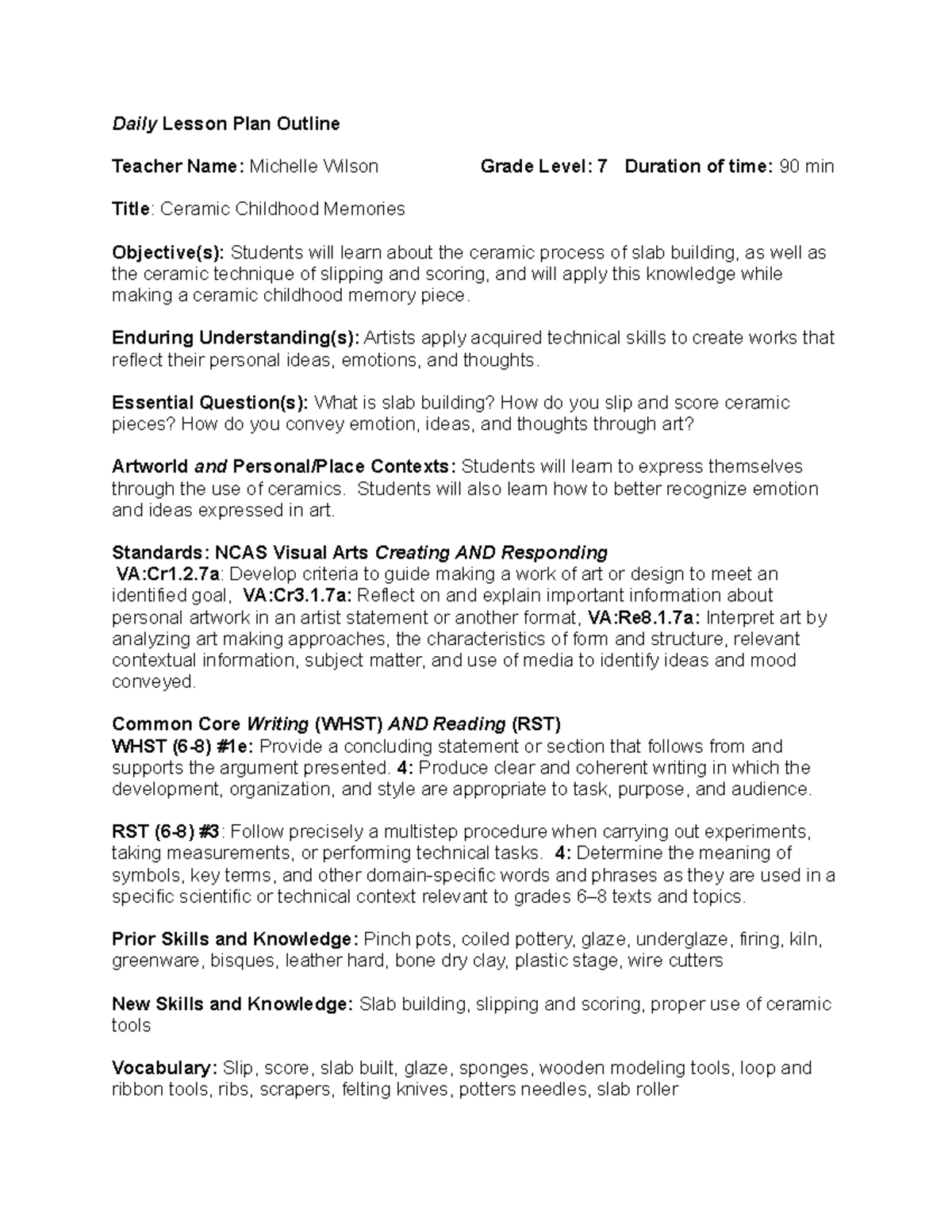 Daily Lesson Plan Outline 3D - Daily Lesson Plan Outline Teacher Name ...