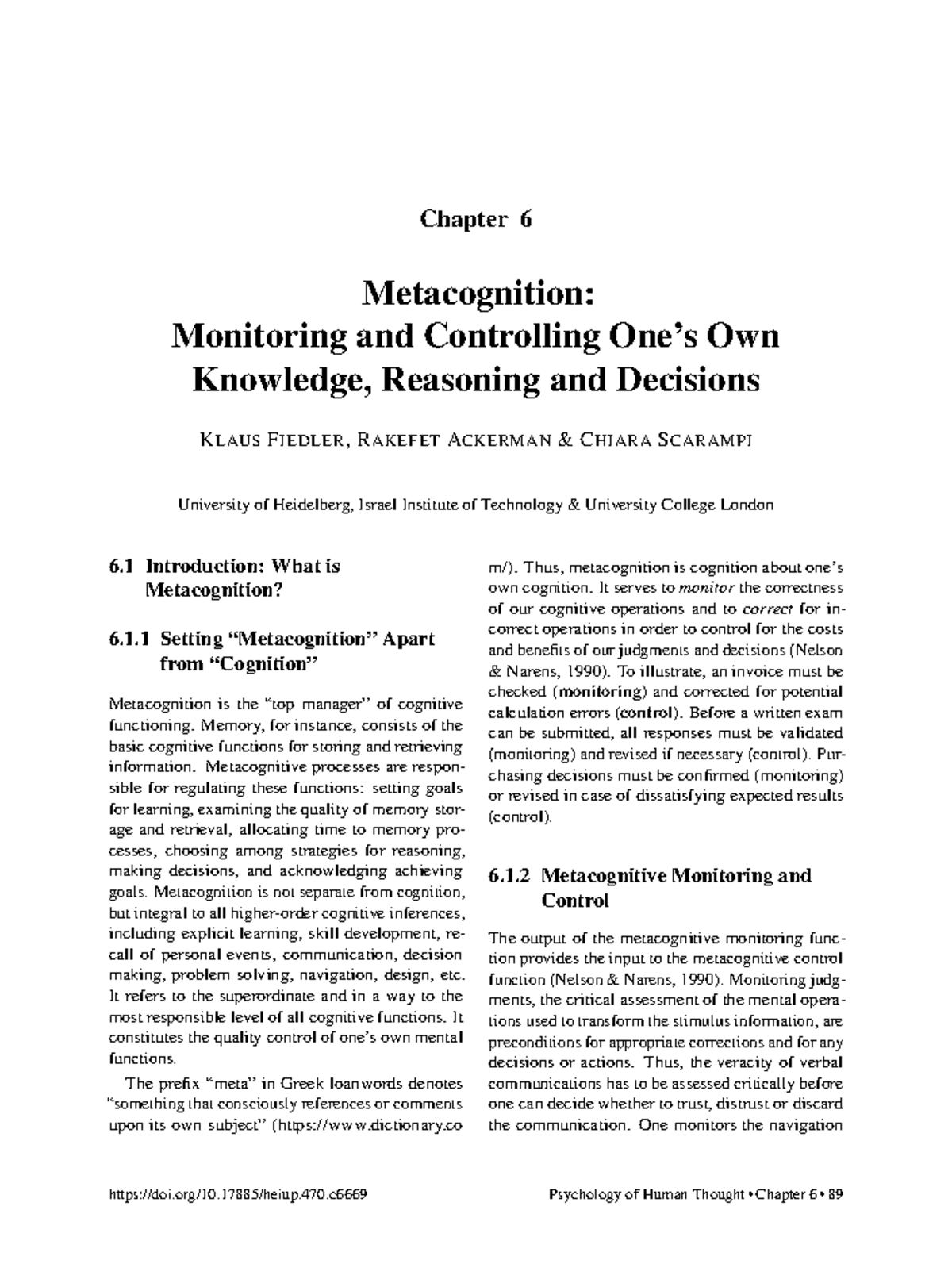 470 68 85778 3 10 2019 0731 54 - Chapter 6 Metacognition: Monitoring and Controlling One’s Own ...