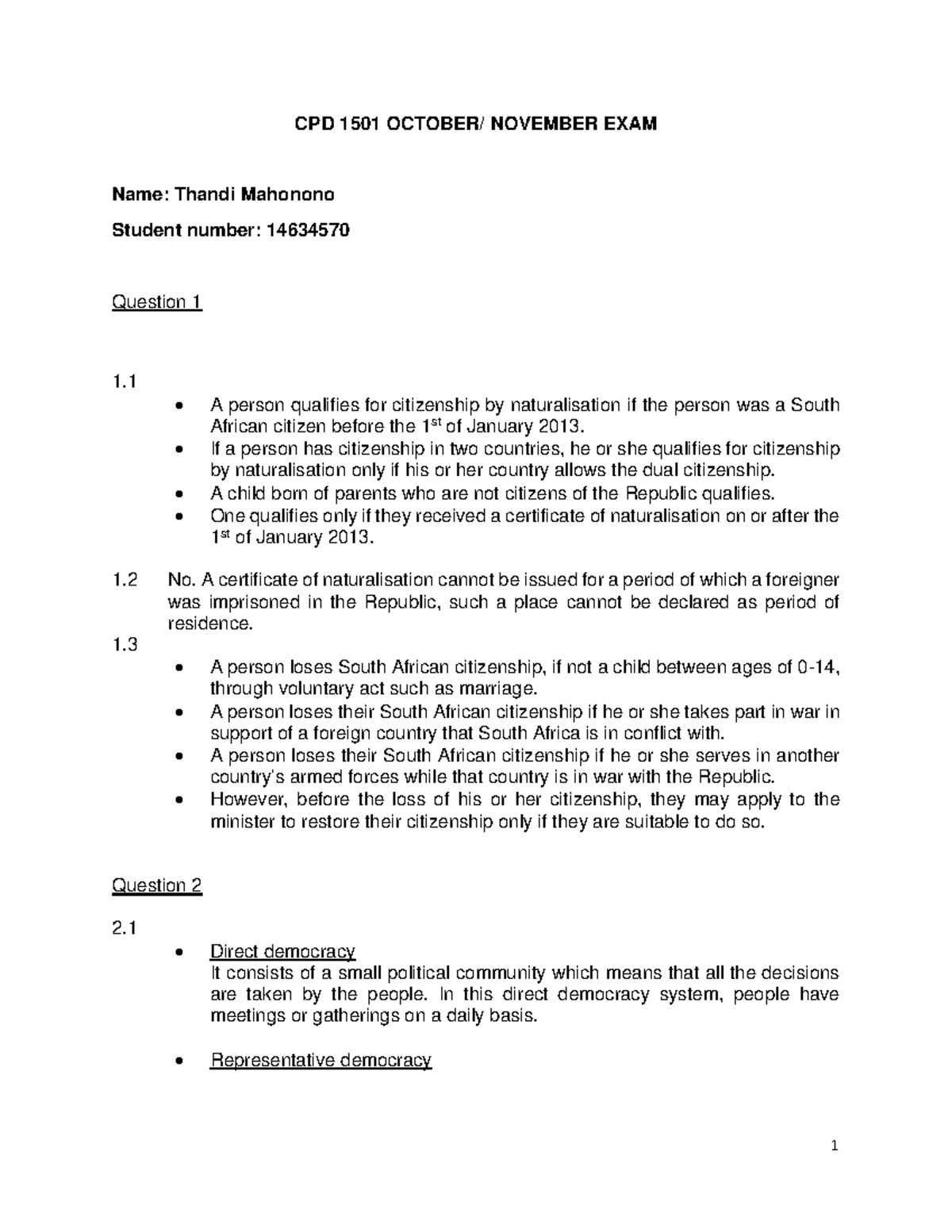 CPD 1501 October exam - Exam - CPD 1501 OCTOBER/ NOVEMBER EXAM Name ...