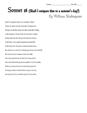 2 - Sonnet 18 Comic with Shakespeare - Sonnet 18 By William Shakespeare ...