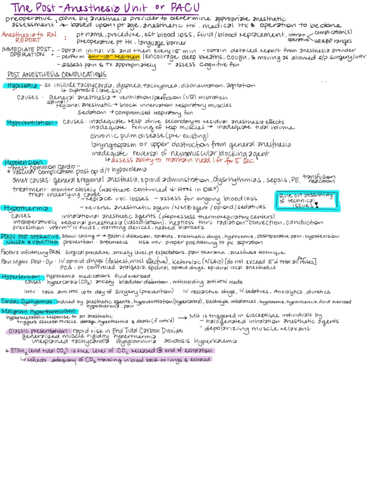 PACU - Dr. Gold, notes based on the class slide show and textbooks for ...