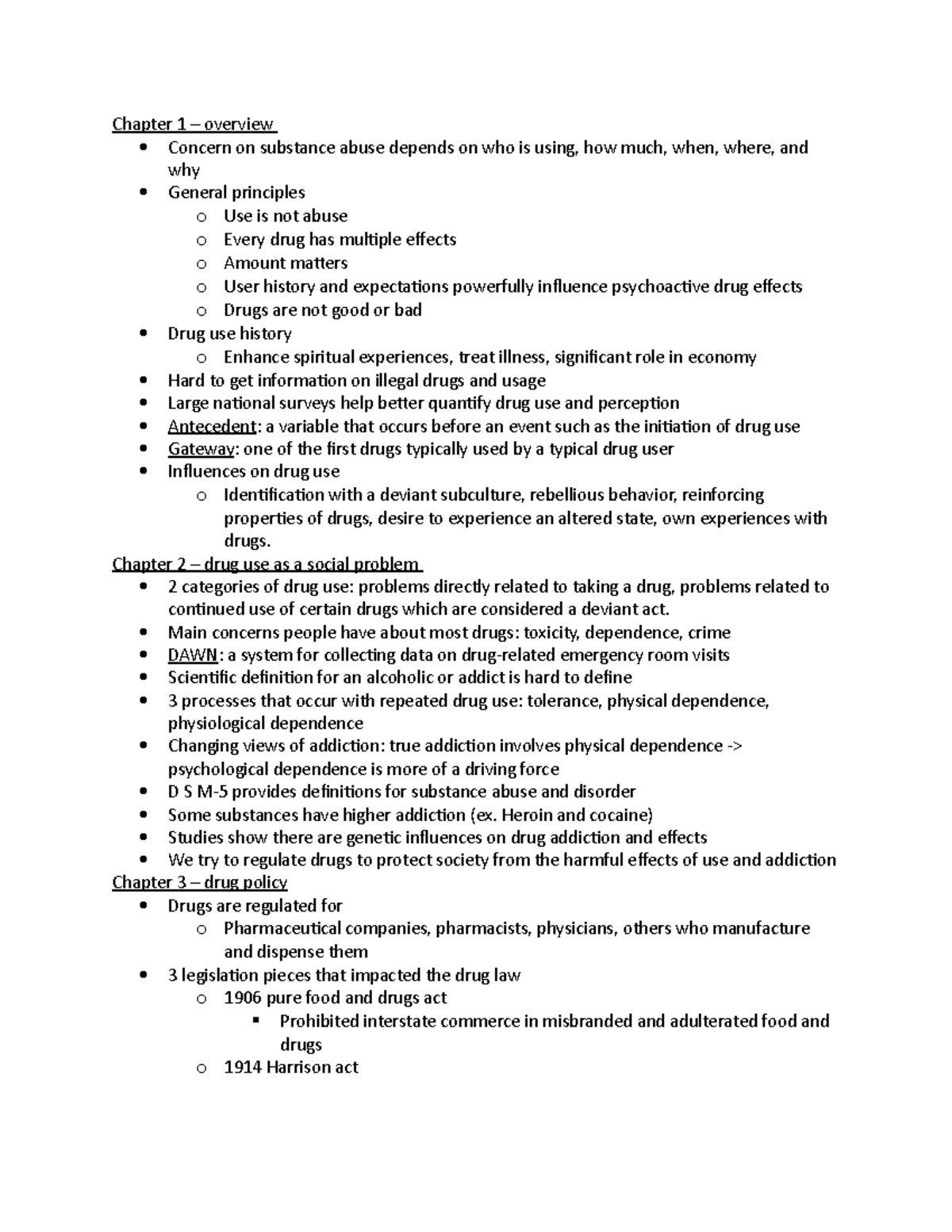 Notes Posting #1 - Chapter 1 – overview Concern on substance abuse ...
