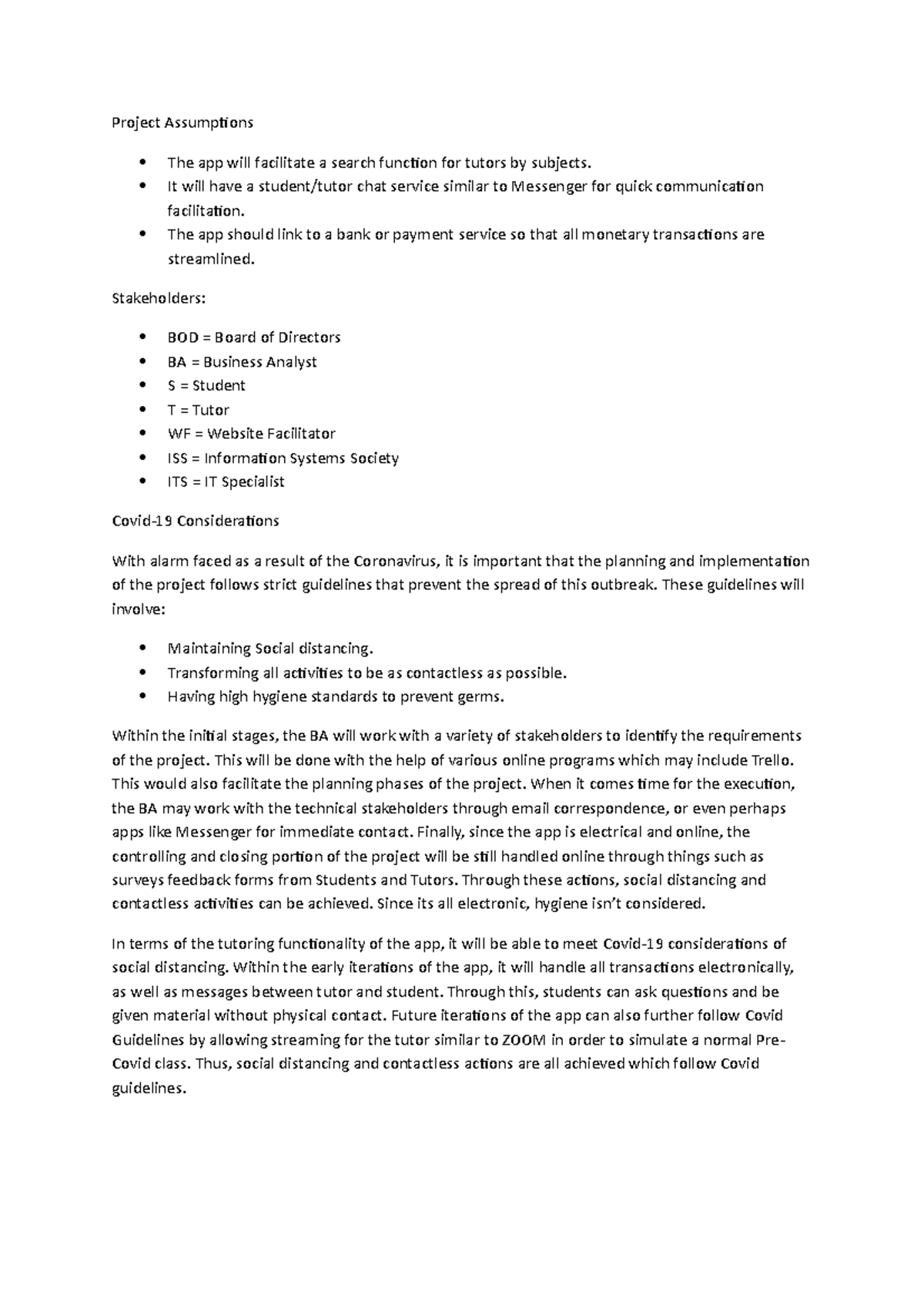 INFS2605 Tutorial Homework Week 2 - Project Assumptions The app will ...