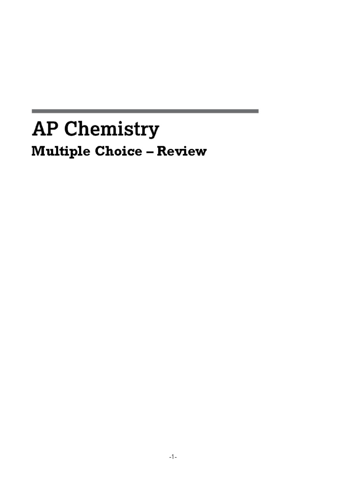Multiple Choice Review - Multiple Choice – Review CHEMISTRY Unit 1 ...