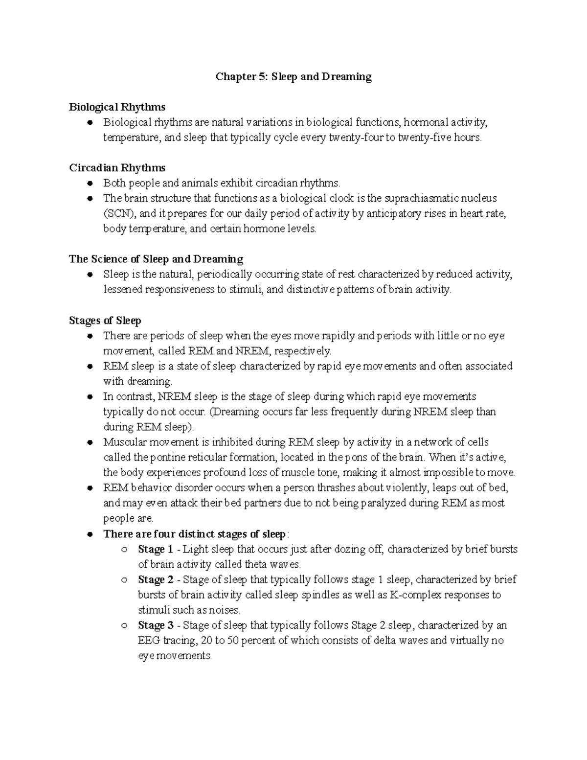 Psychology Chapter 5 - Dr. Jackson Lecture Notes - Chapter 5: Sleep and ...