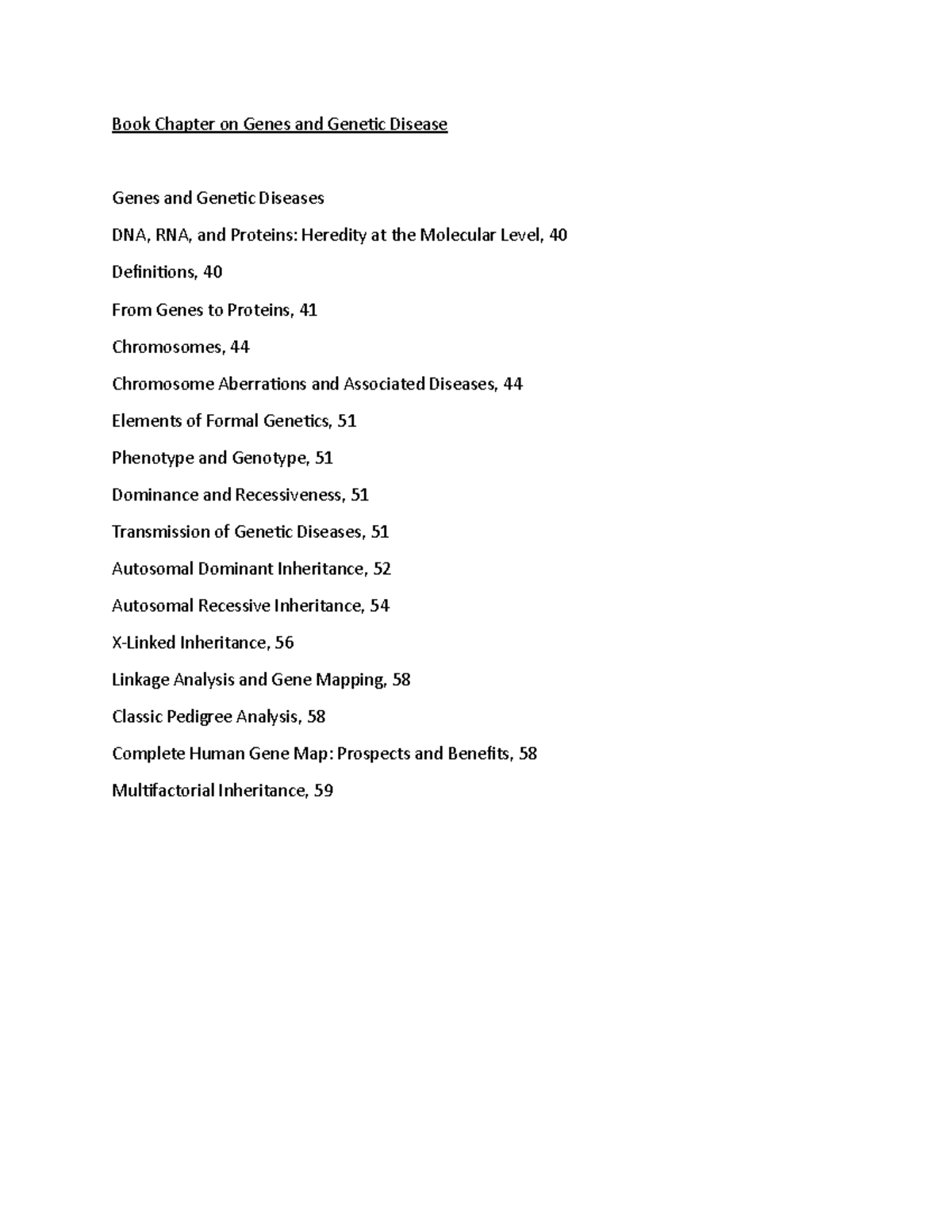 Book Chapter on Genes and Genetic Disease - Introduction to Genetics A ...