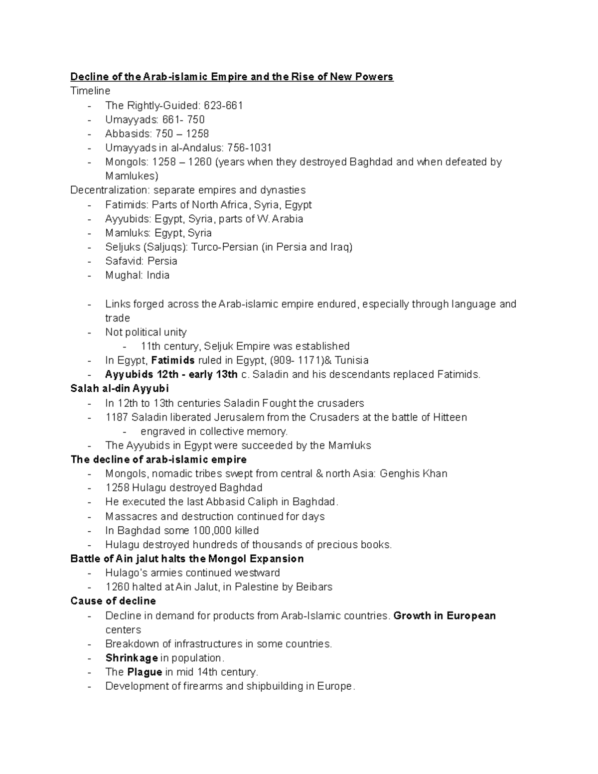 Week 5 - Complete Lecture notes - Decline of the Arab-islamic Empire ...