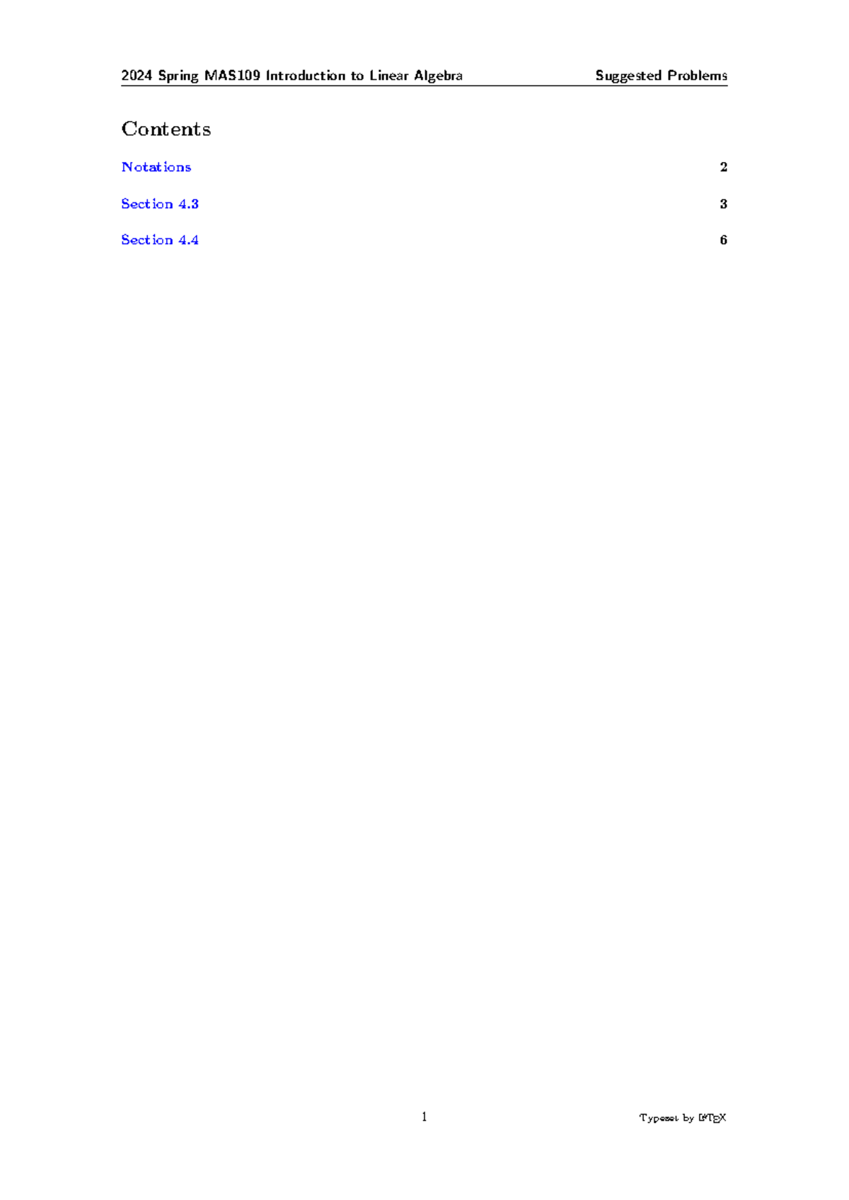 2024S MAS109 Suggested Problems WK5 - Contents Notations 2 Section 4 3 ...