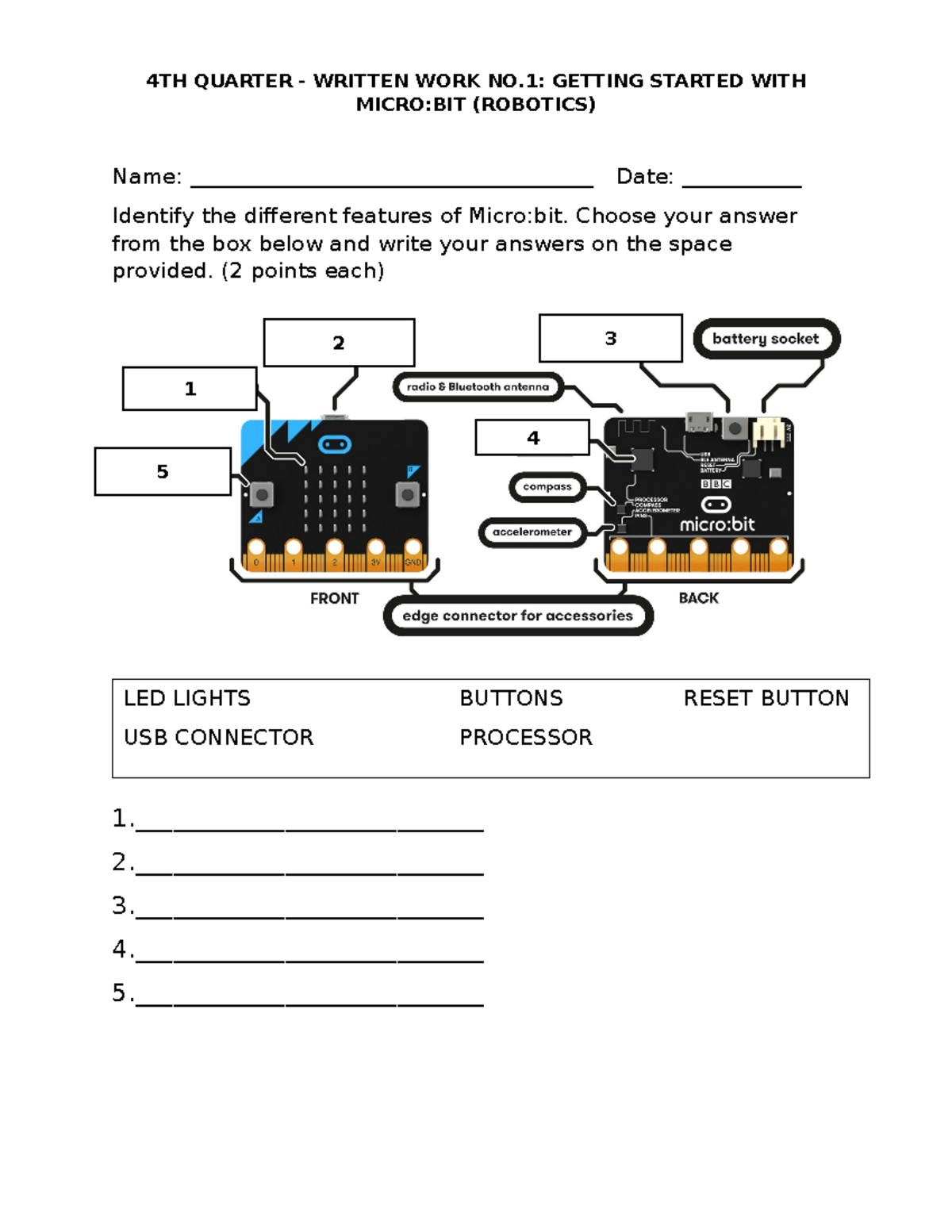WW1 ROB1 AND ROB2 - microbit - 4TH QUARTER - WRITTEN WORK NO: GETTING ...