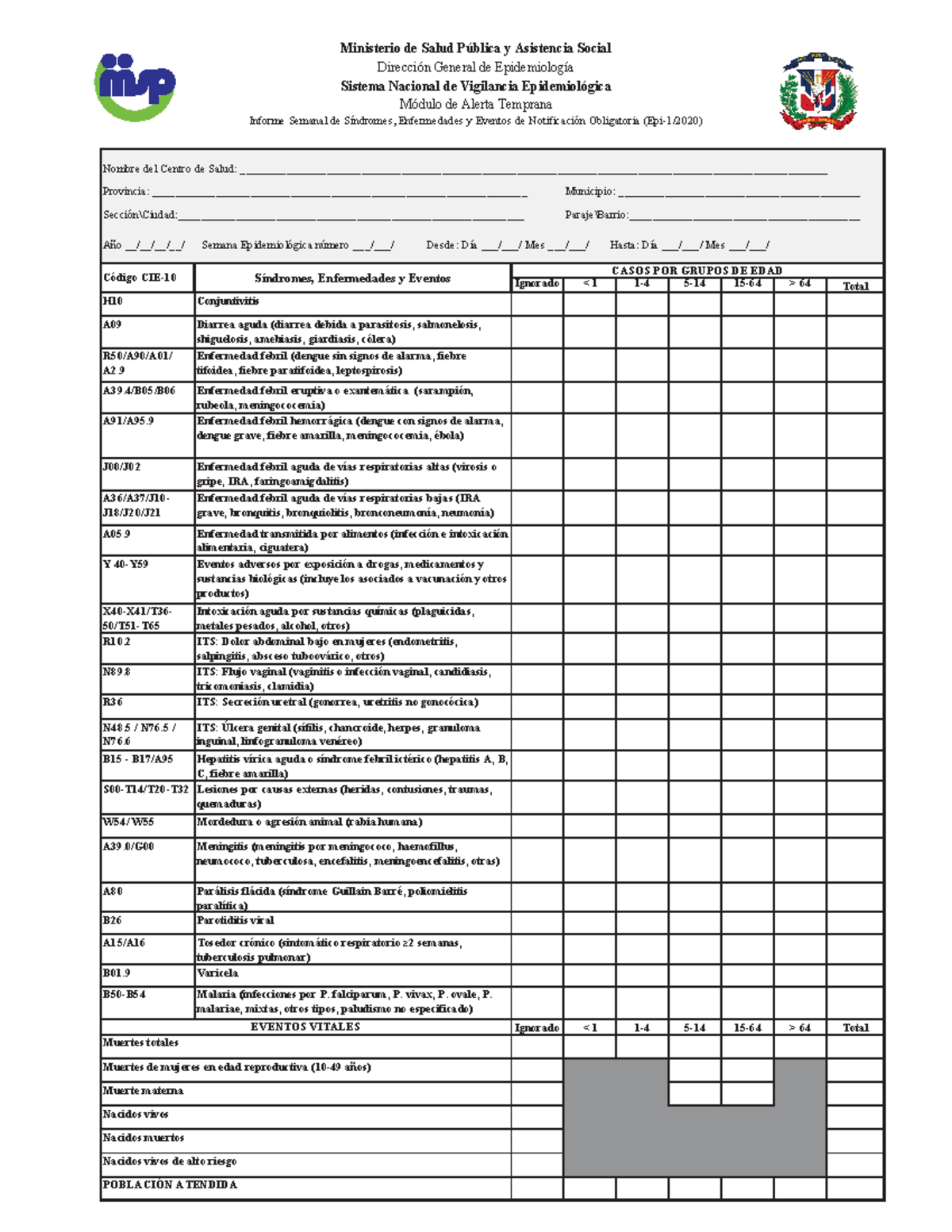 Formulario de Epi-1 (version 2020) - Ministerio de Salud Pública y Asistencia Social Informe ...