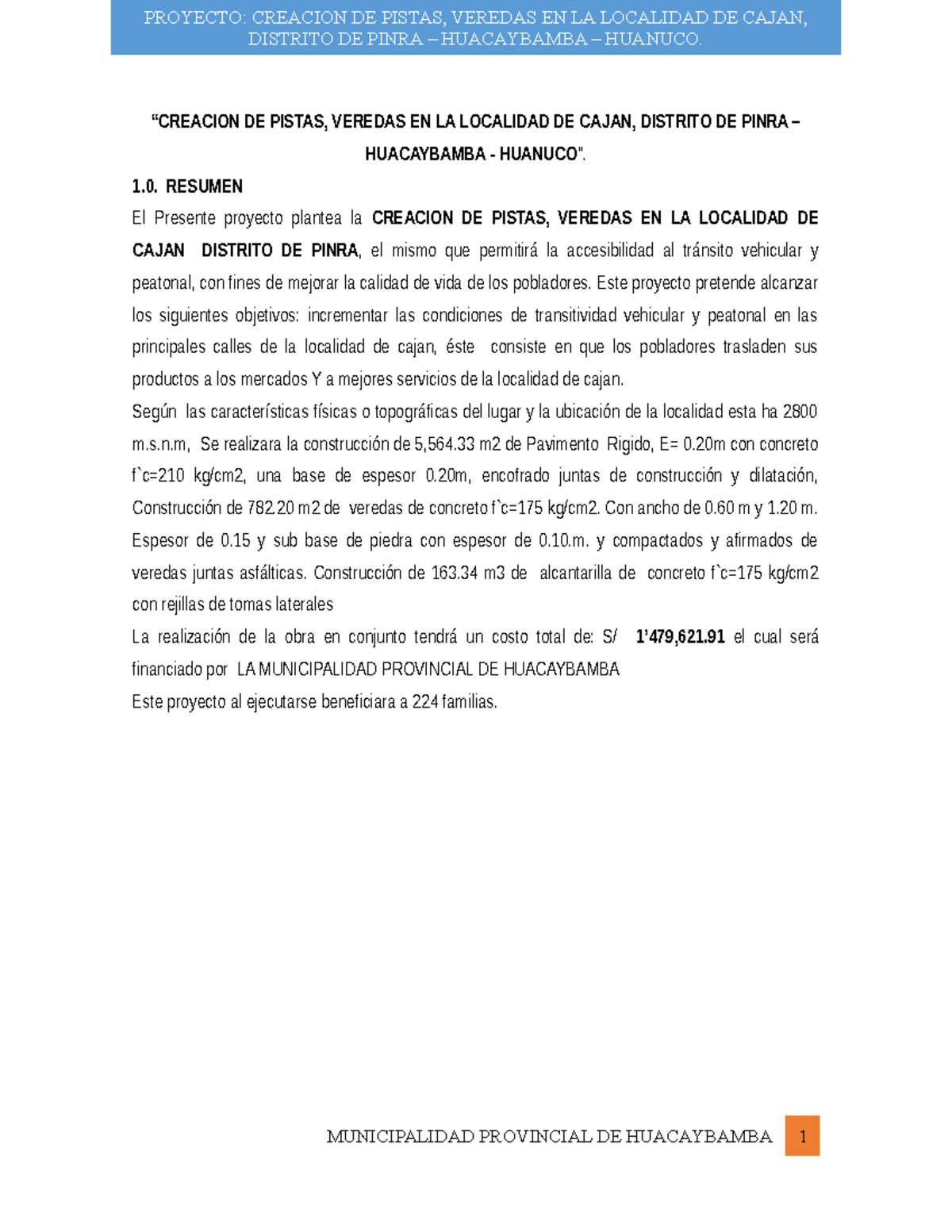 Expediente Tecnico de Pistas y Veredas - DISTRITO DE PINRA ...